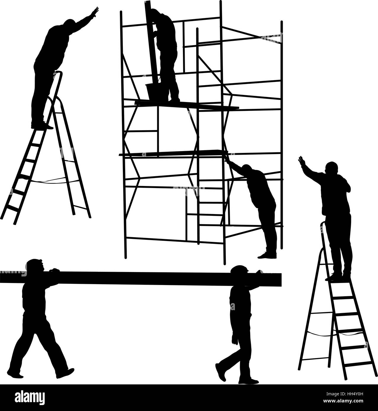 Construction worker climbing up ladder Stock Vector Images - Alamy