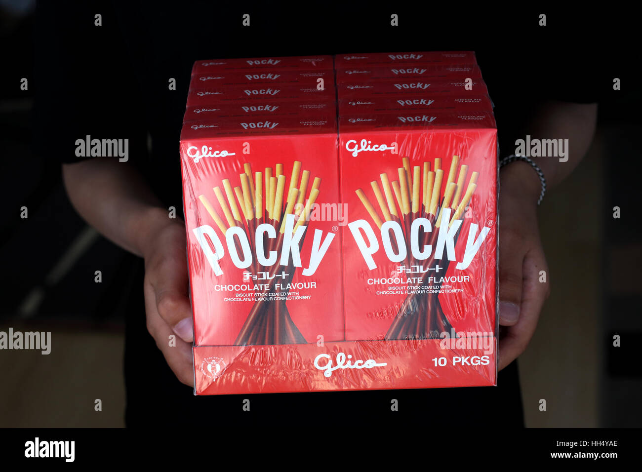 Close up of Pocky Chocolate flavour covered biscuit Stock Photo - Alamy