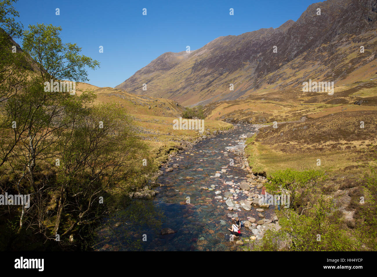 Glencoe river Clachaig Scotland UK with mountains in Scottish Highlands ...