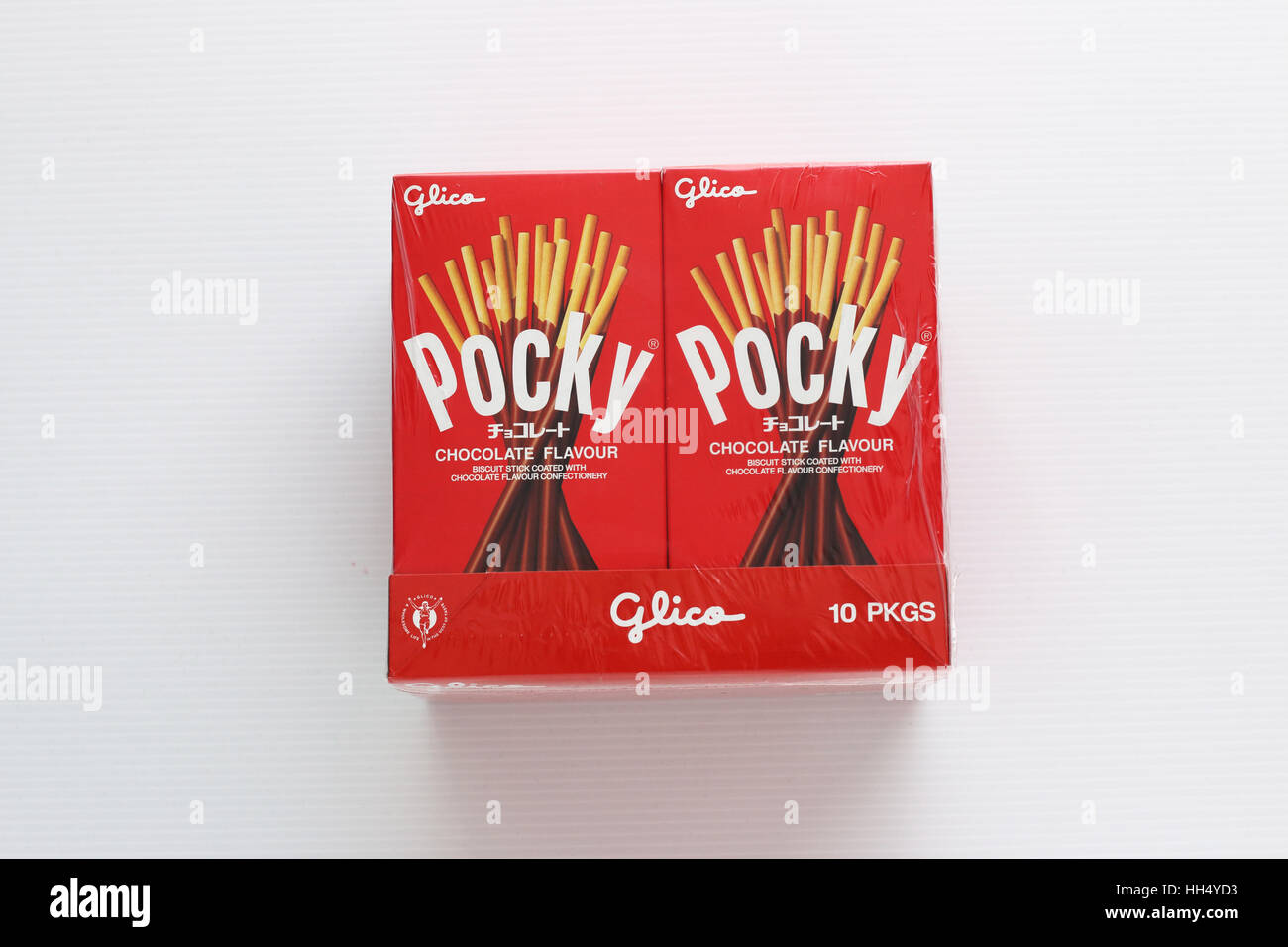 Close up of Pocky Chocolate flavour covered biscuit isolated against ...