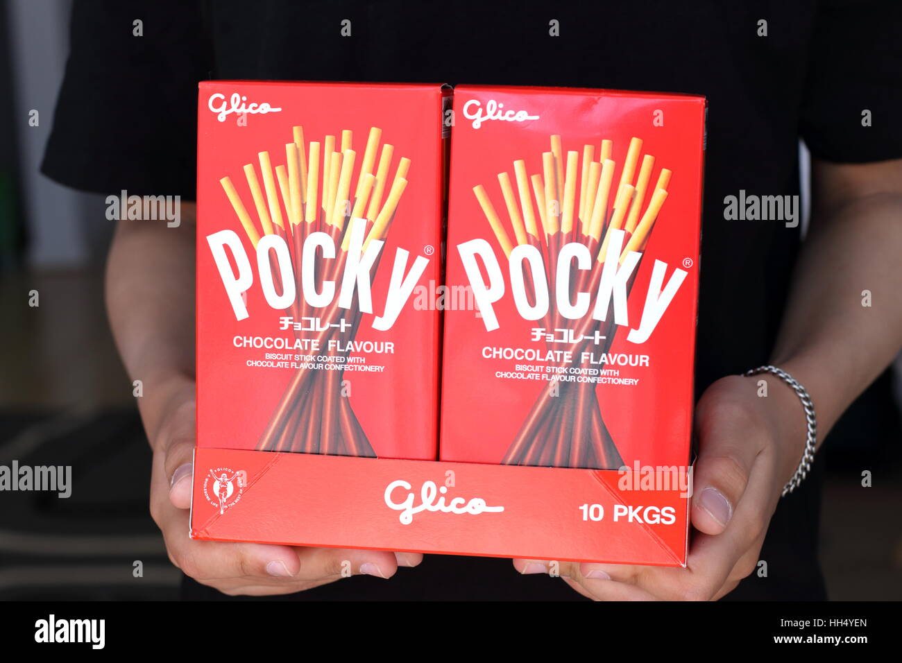 Close up of Pocky Chocolate flavour covered biscuit Stock Photo - Alamy