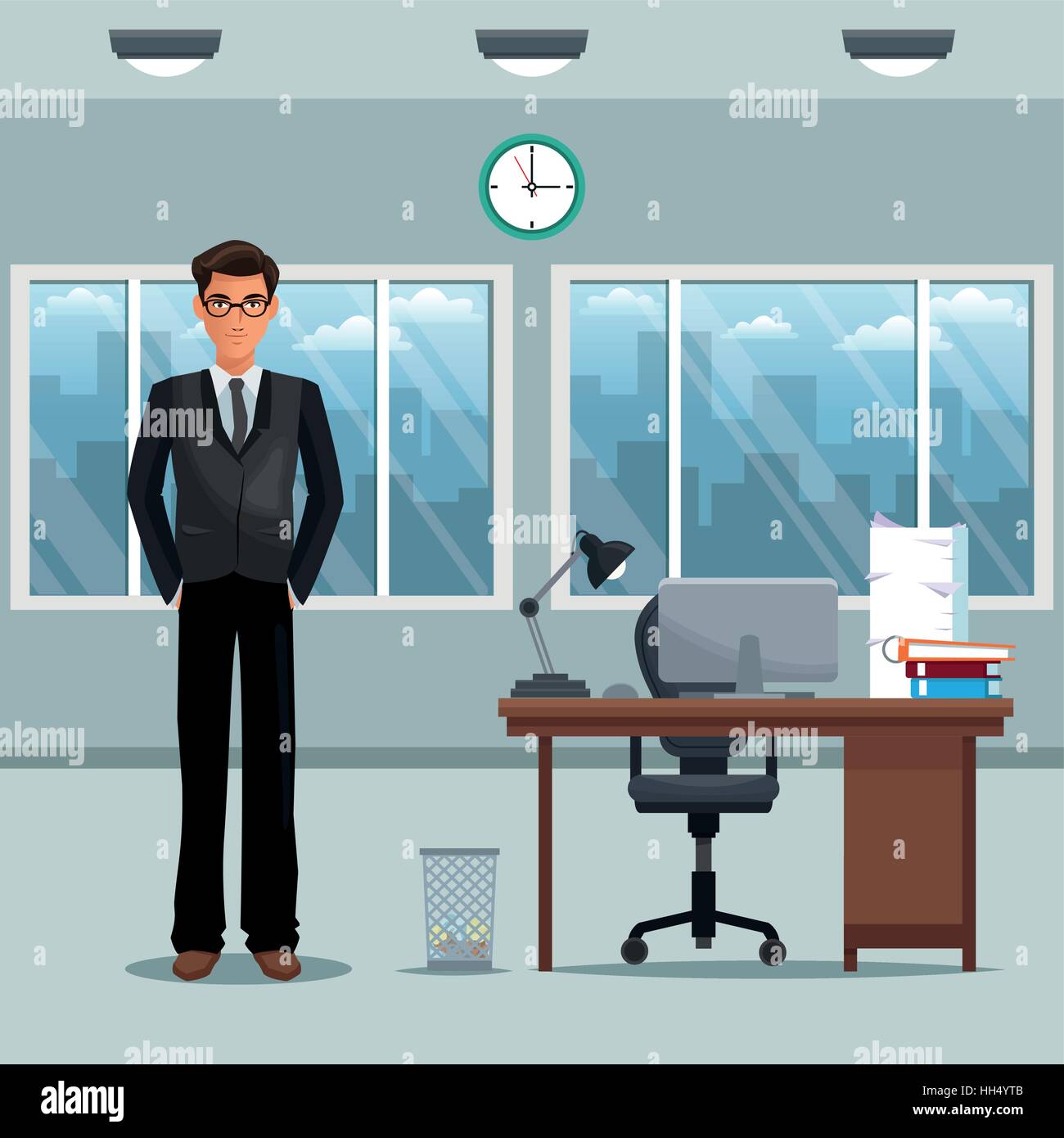 Desk clock coffee Stock Vector Images - Alamy