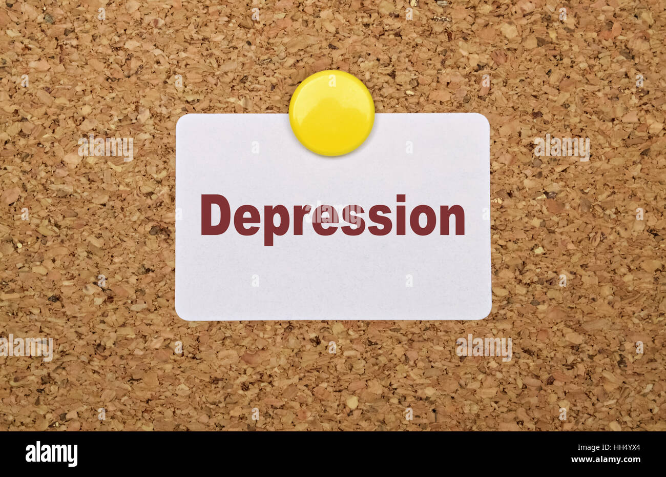 Word Depression written on white sticker pinned on cork board Stock ...