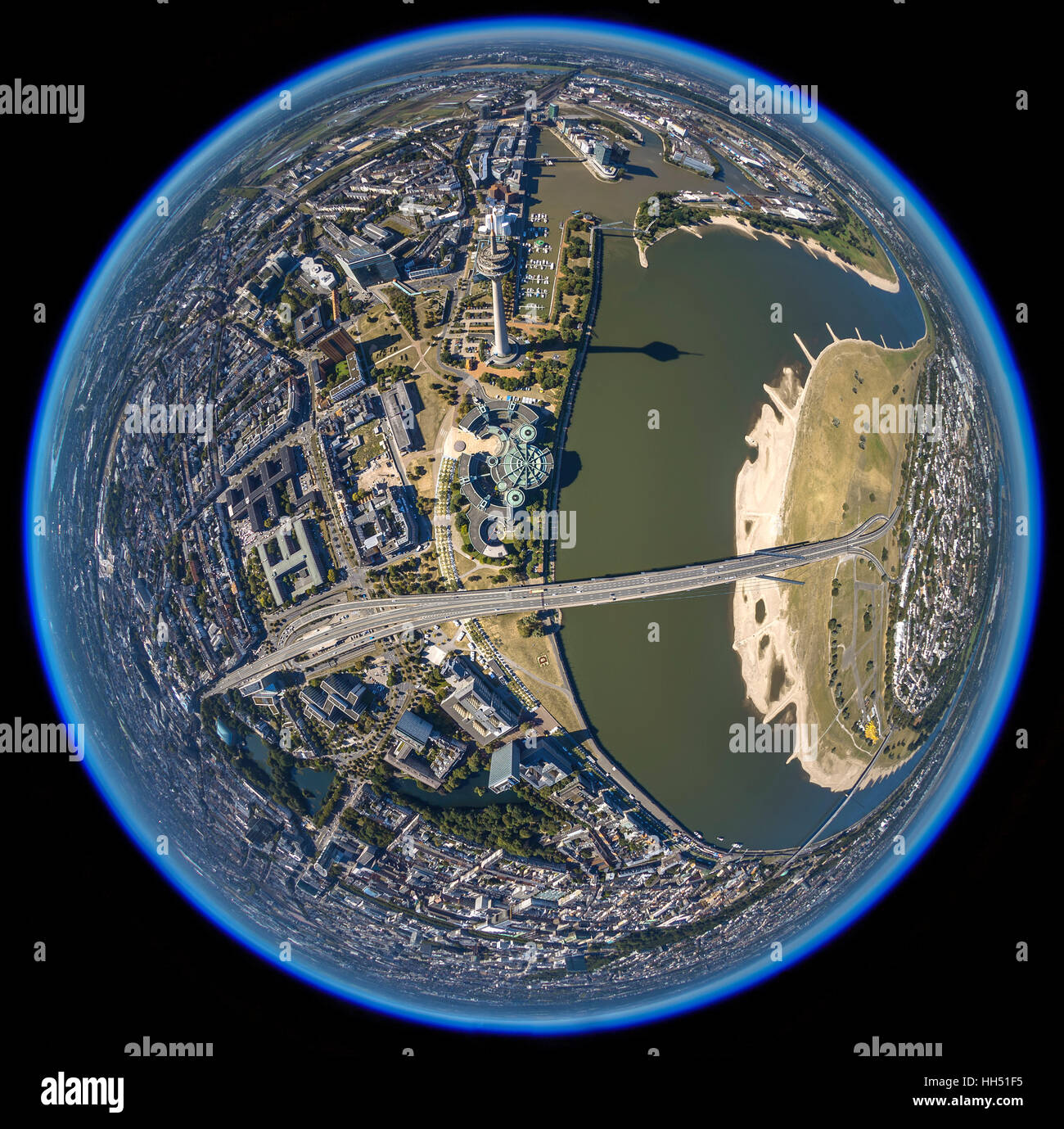Parliament, television tower, Rhine Arch, Old Town, Fish-Eye View ...