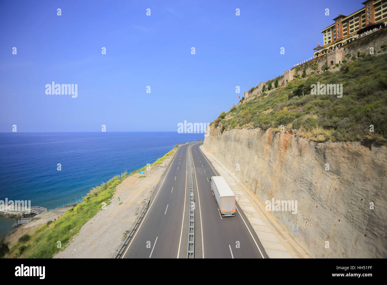 Aerial view road along sea hi-res stock photography and images - Alamy