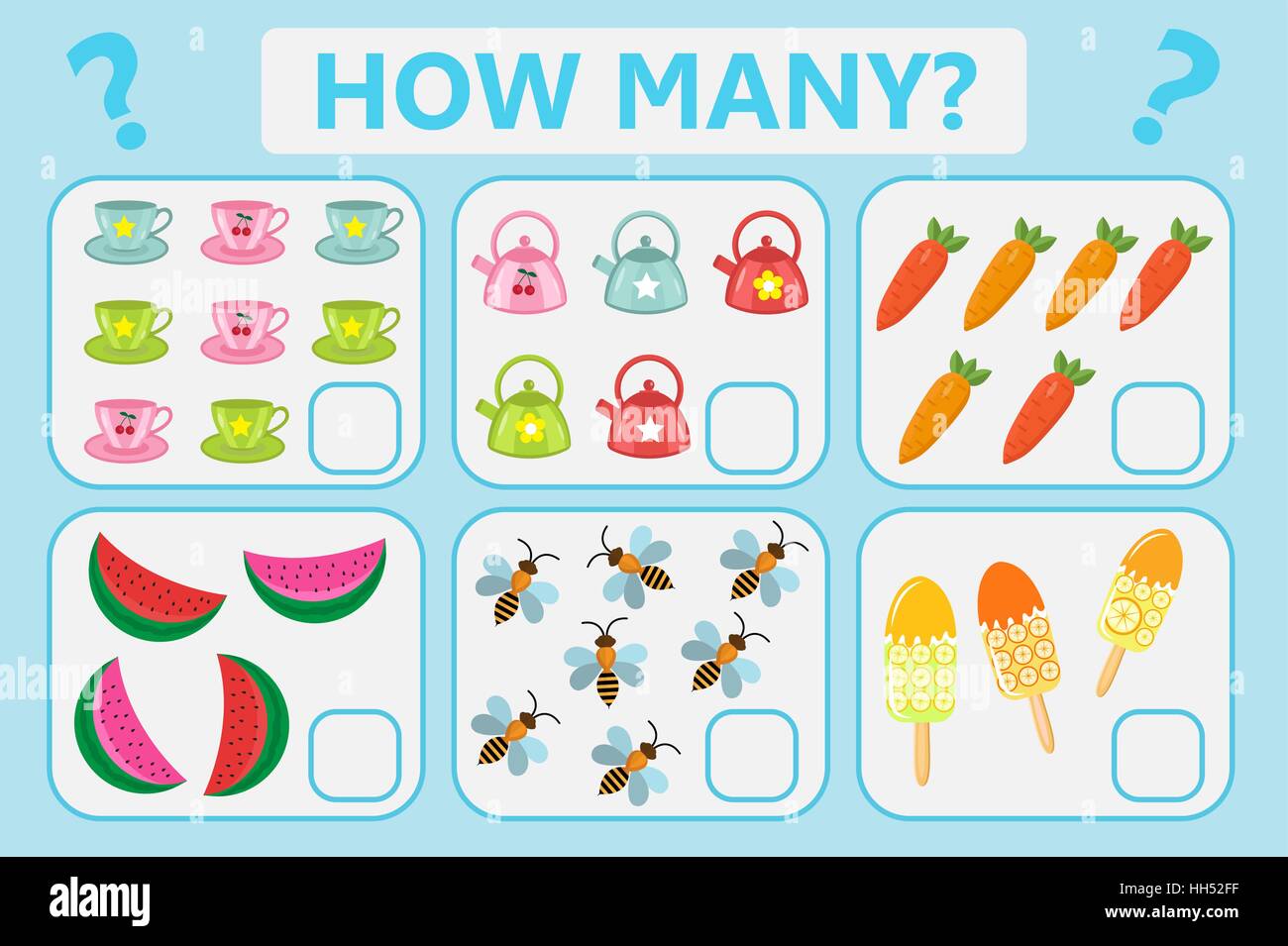 Childrens educational logic game. Mathematical task. How many. Vector ...