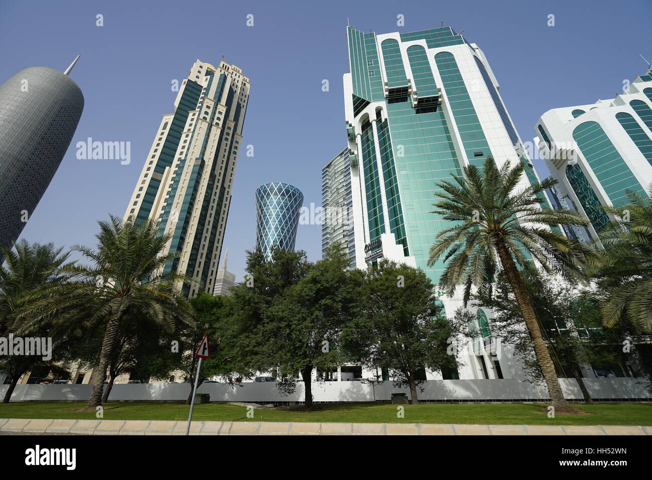 View of the modern Doha skyline. The capital of Qatar includes many ...