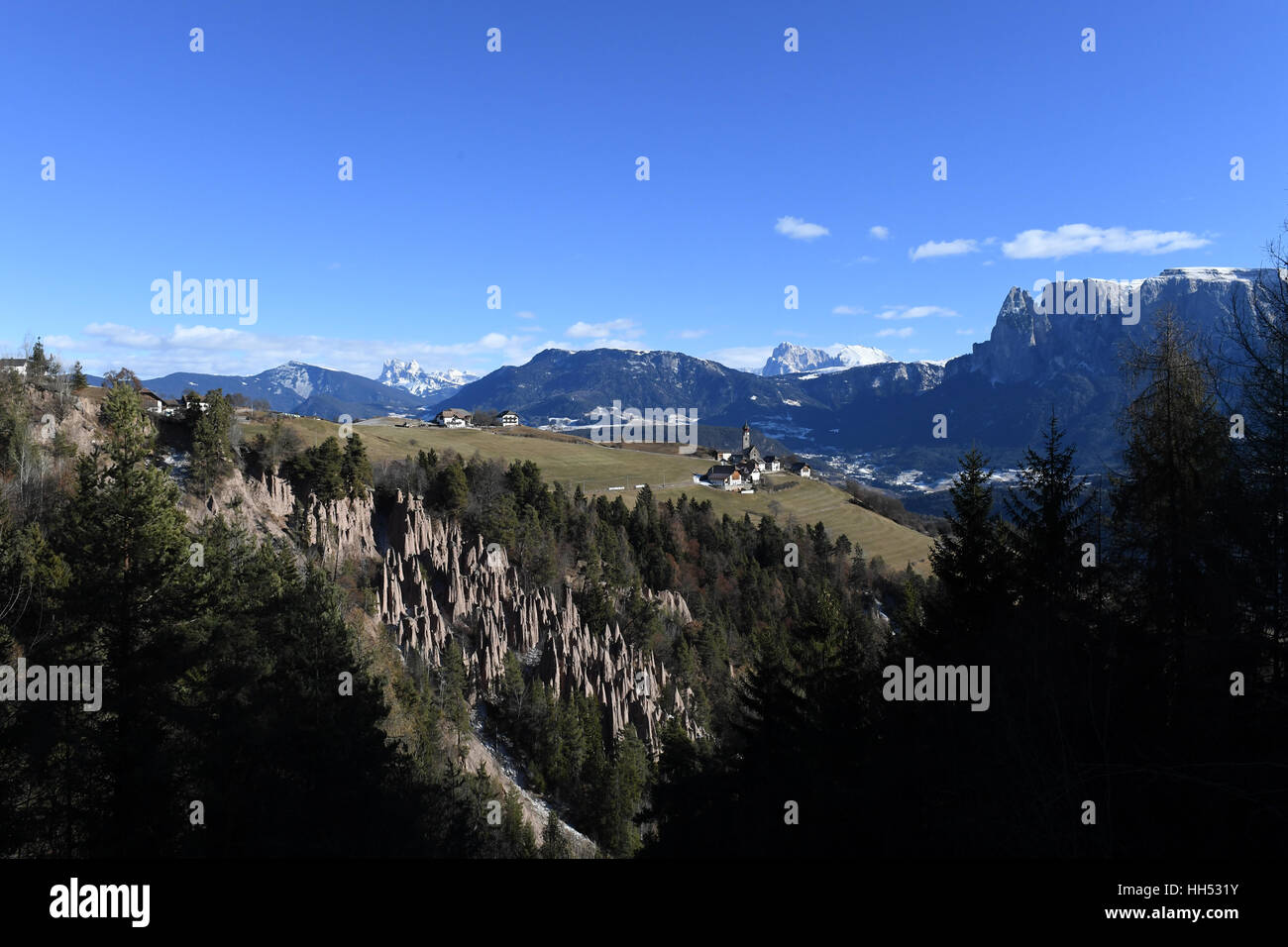 View to Ritten, South Tyrol, Italy, Earth Pyramids Stock Photo - Alamy