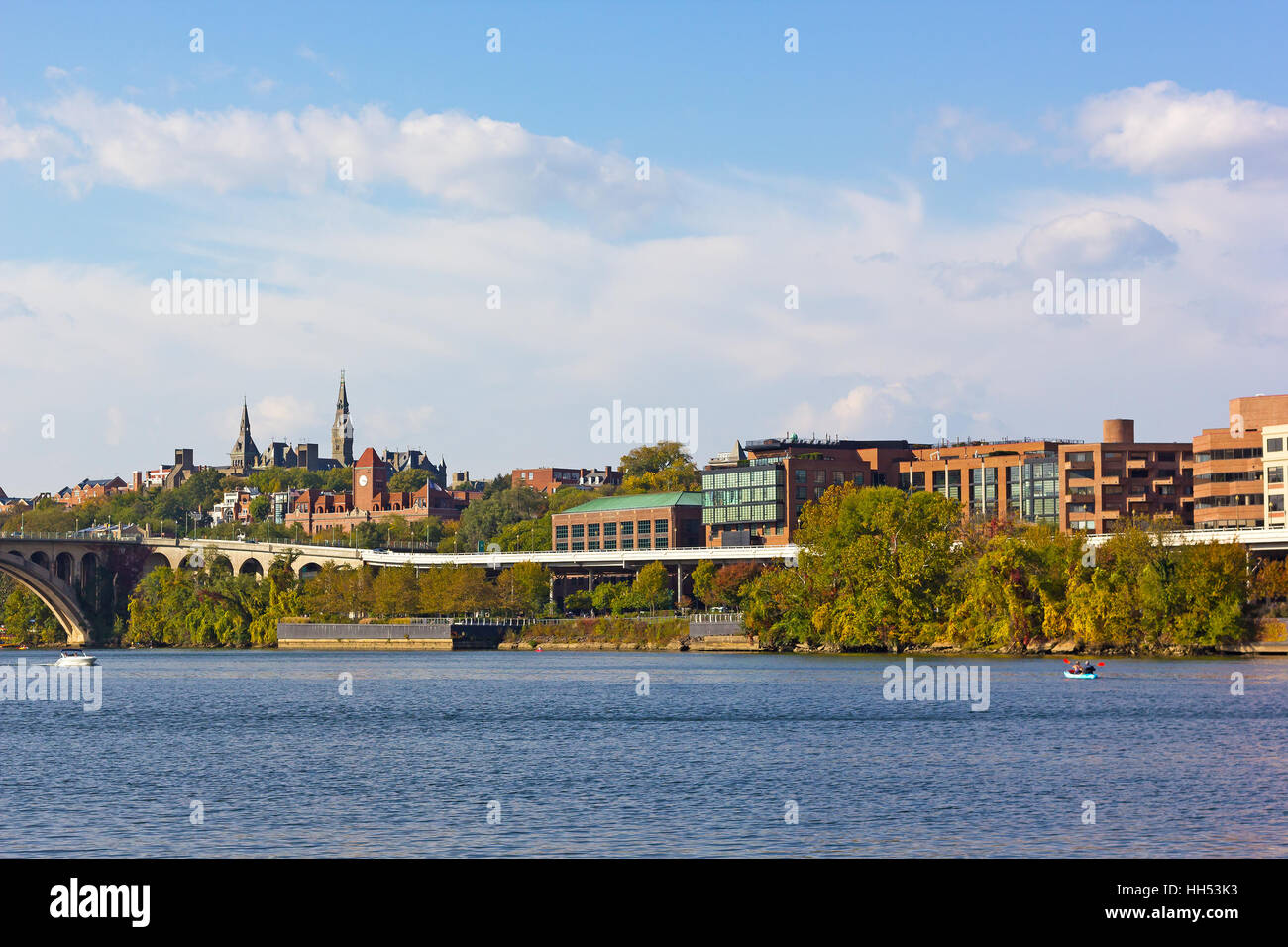 Georgetown waterfront suburb in Washington DC with a view on university ...