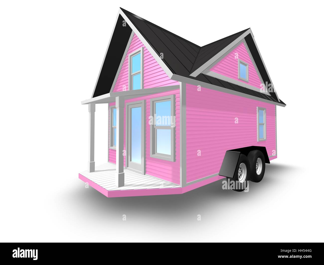 3D Rendered Illustration of a tiny house on a trailer. House is ...