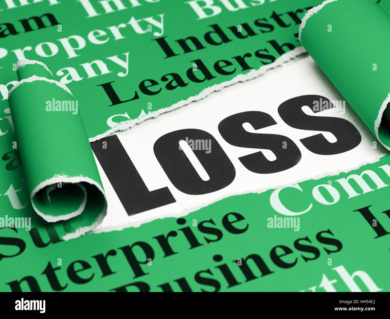 Finance concept: black text Loss under the piece of torn paper Stock ...