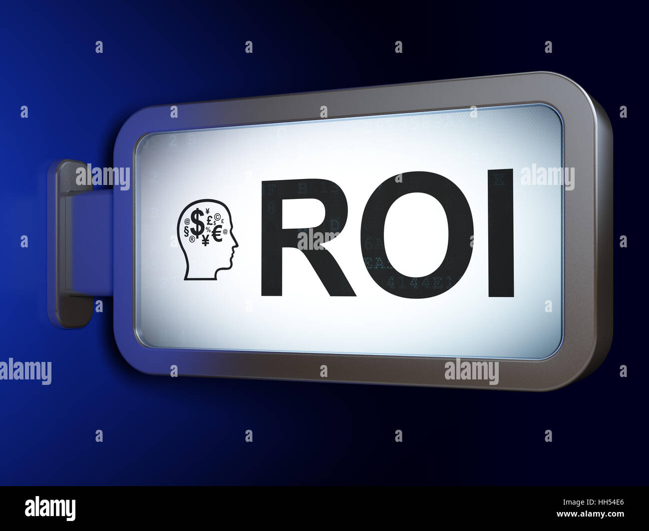 Business concept: ROI and Head With Finance Symbol on billboard ...