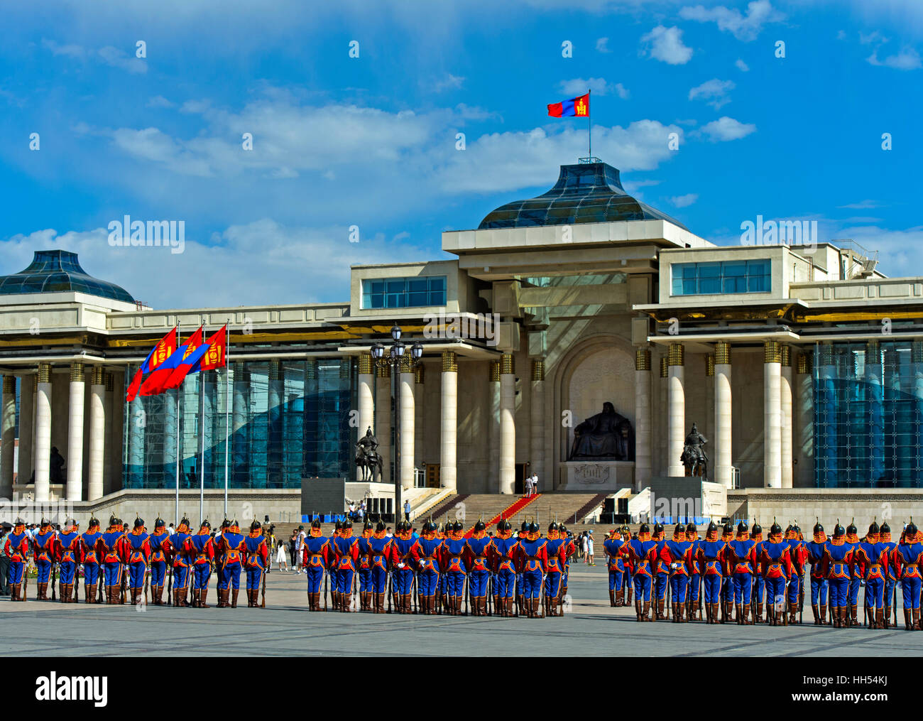 Parade of Mongolian Armed Forces Honorary Guard in traditional uniform ...