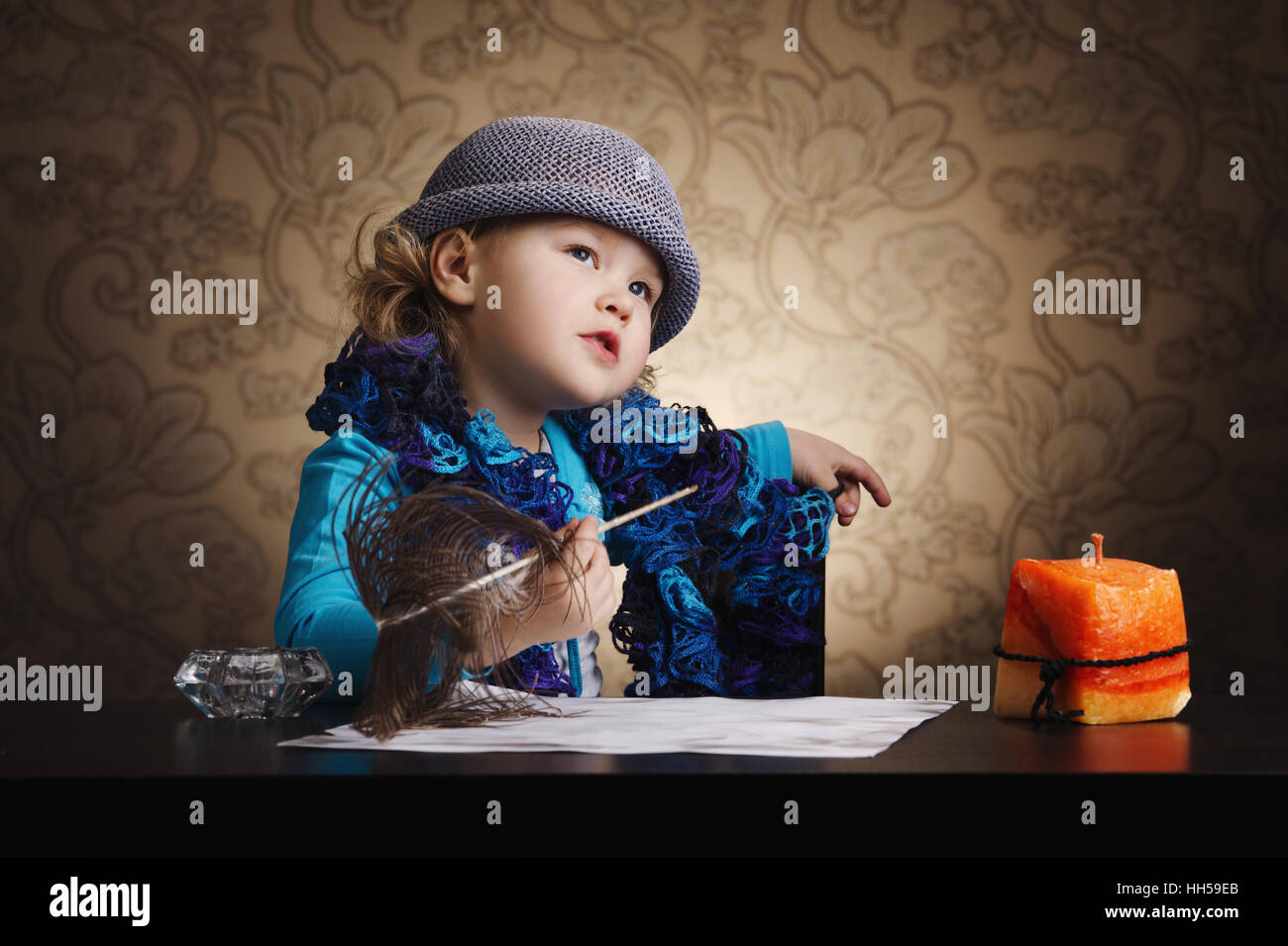 little beautiful vintage writer girl Stock Photo - Alamy