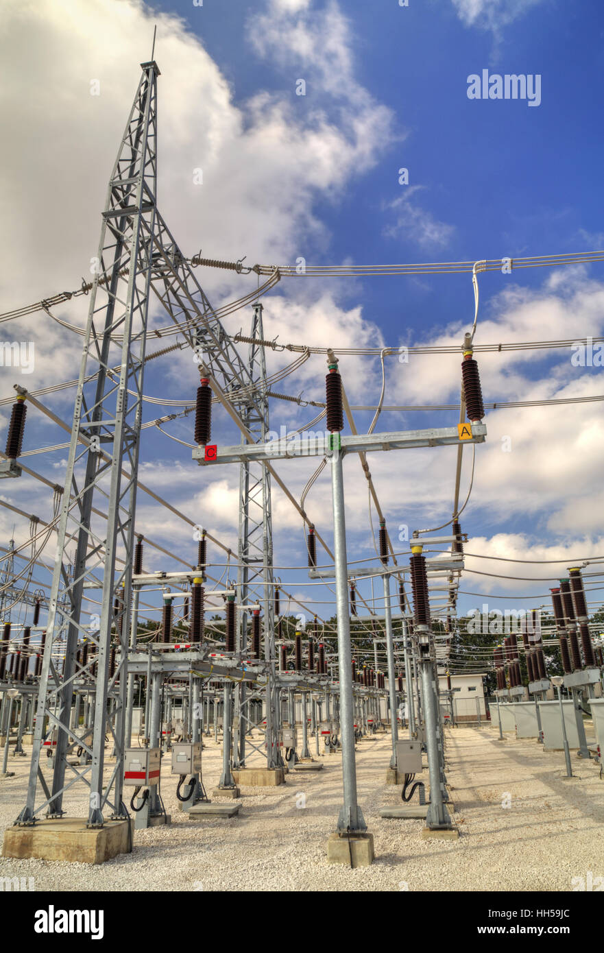 High voltage switchyard in modern electrical substation Stock Photo - Alamy