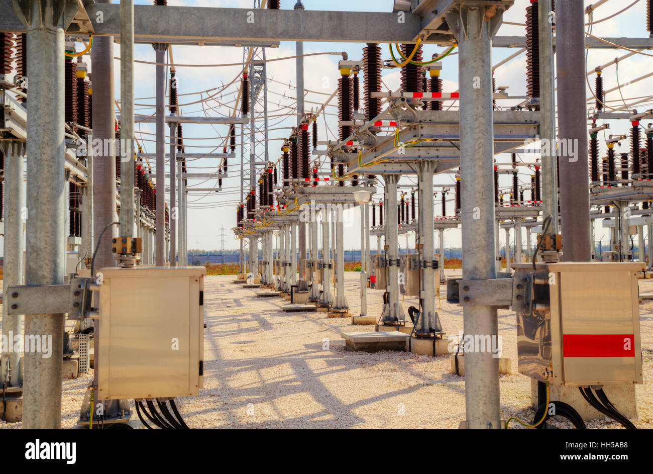 High voltage switchyard in modern electrical substation Stock Photo - Alamy