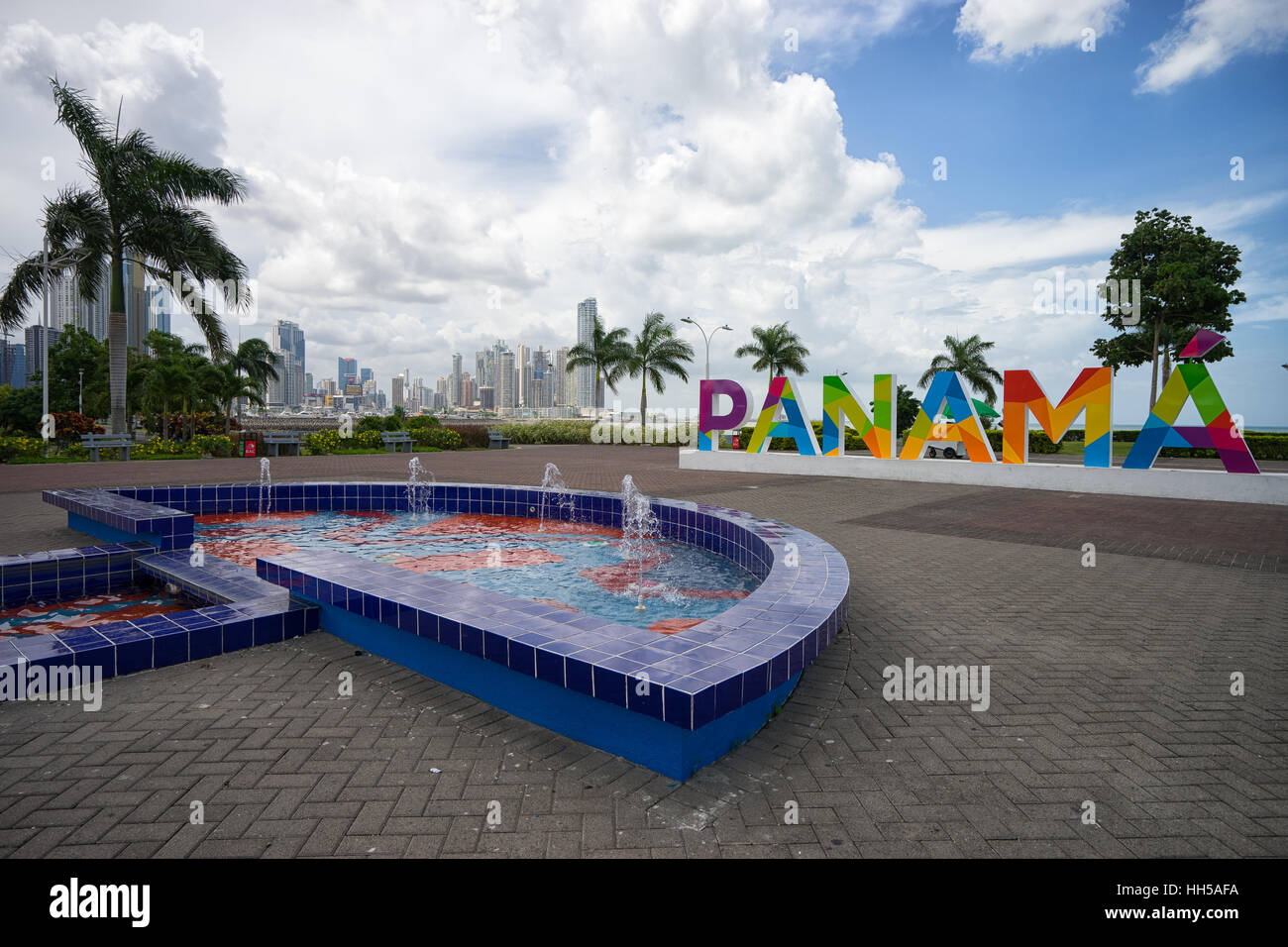 June 23, 2016 Panama City, Panama: the Panama sign on the Cinta Costera ...
