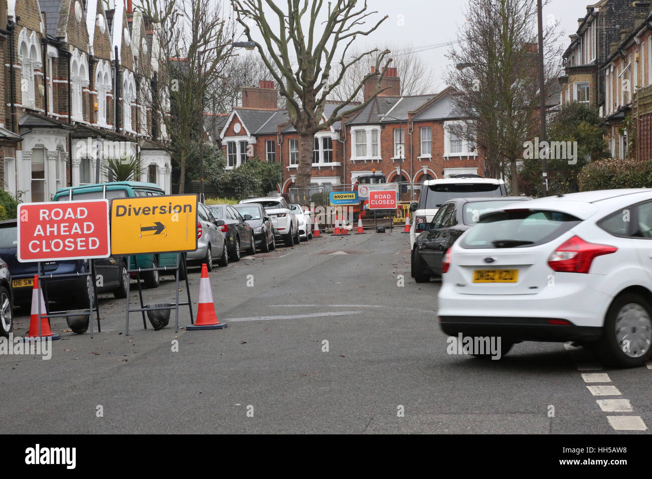 Road closure in a south London residential street to allow water main ...
