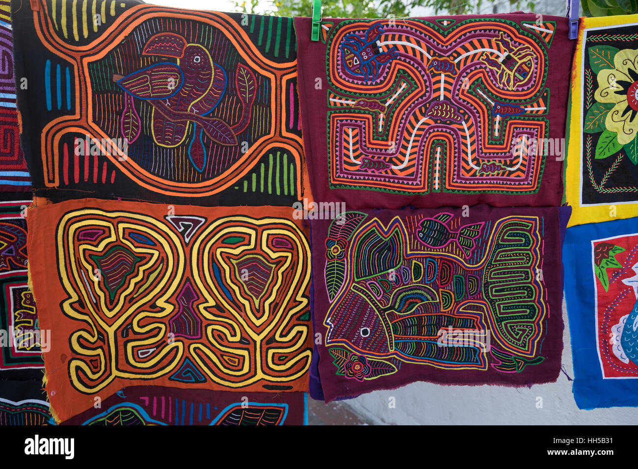 Colorful textile handmade in the indigenous tradition of Panama Stock ...