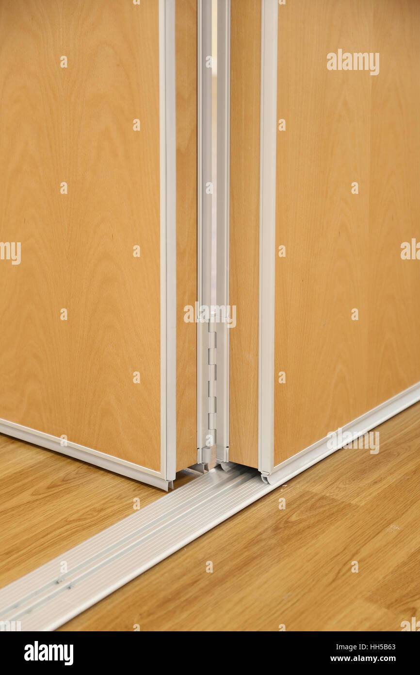 close-up of a folding,sliding acoustic partition in use in a new school ...