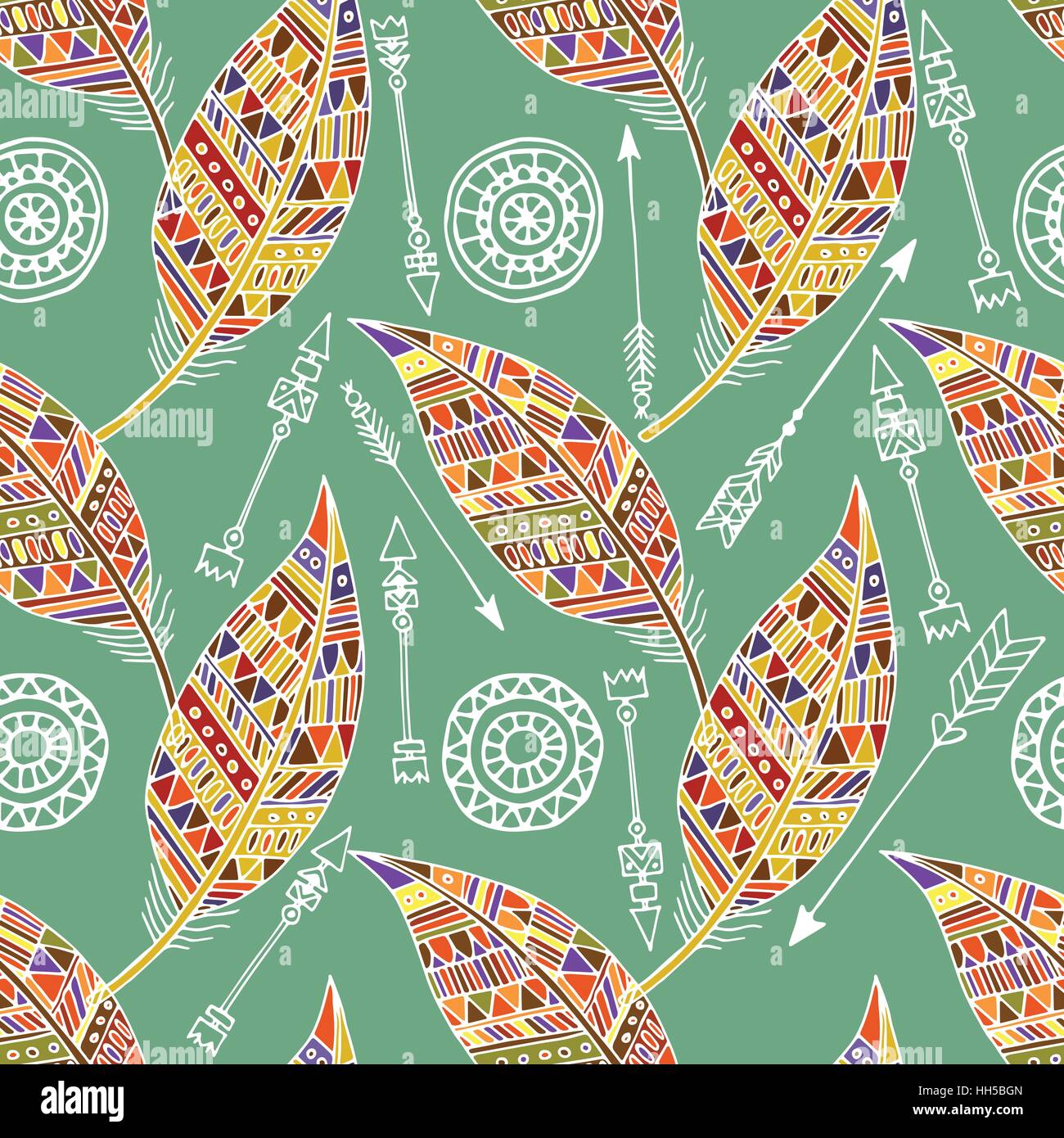 Seamless pattern with feather and arrows in vector Stock Vector Image ...