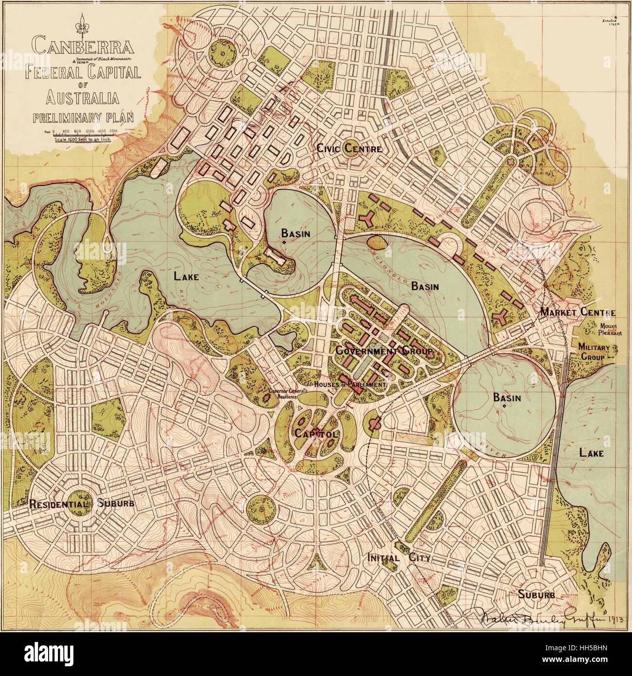 Map Of Canberra 1913 Stock Photo - Alamy
