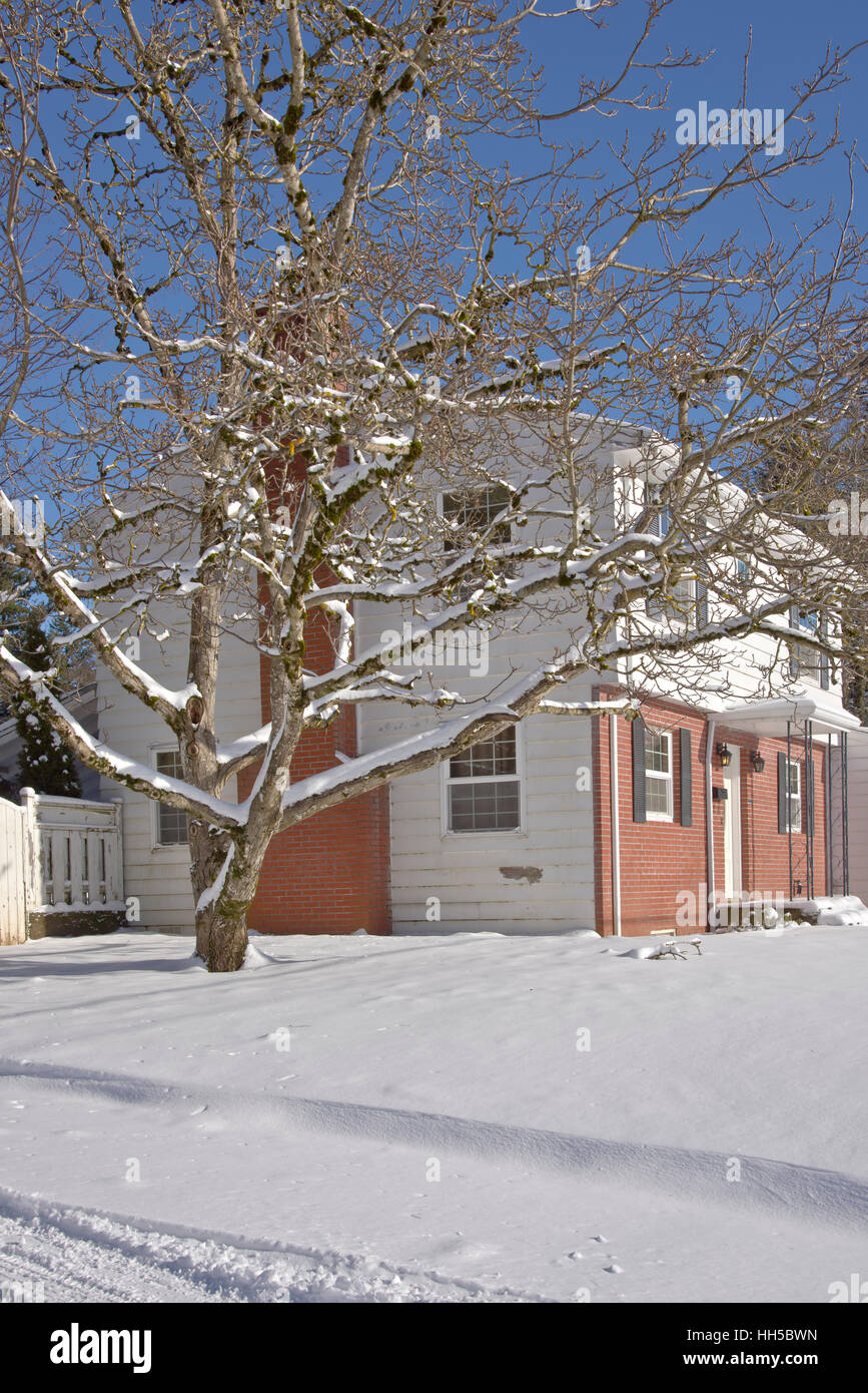 Family home and snow covered ground Gresham Oregon Stock Photo - Alamy