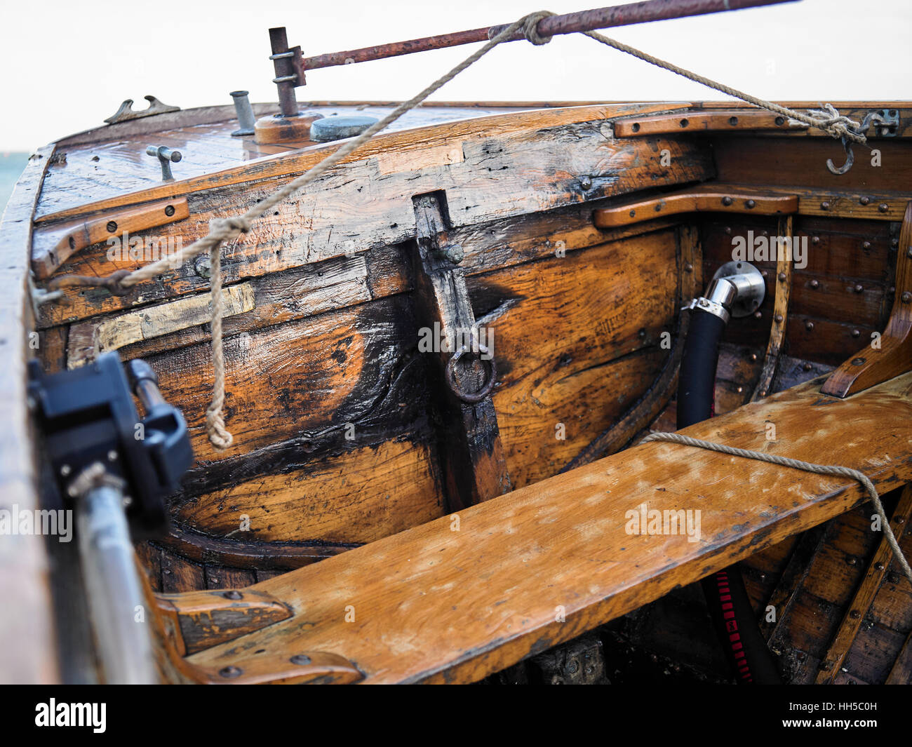 Clinker Fishing Boat hauled up on the shingle, Deal Beach, Kent UK ...