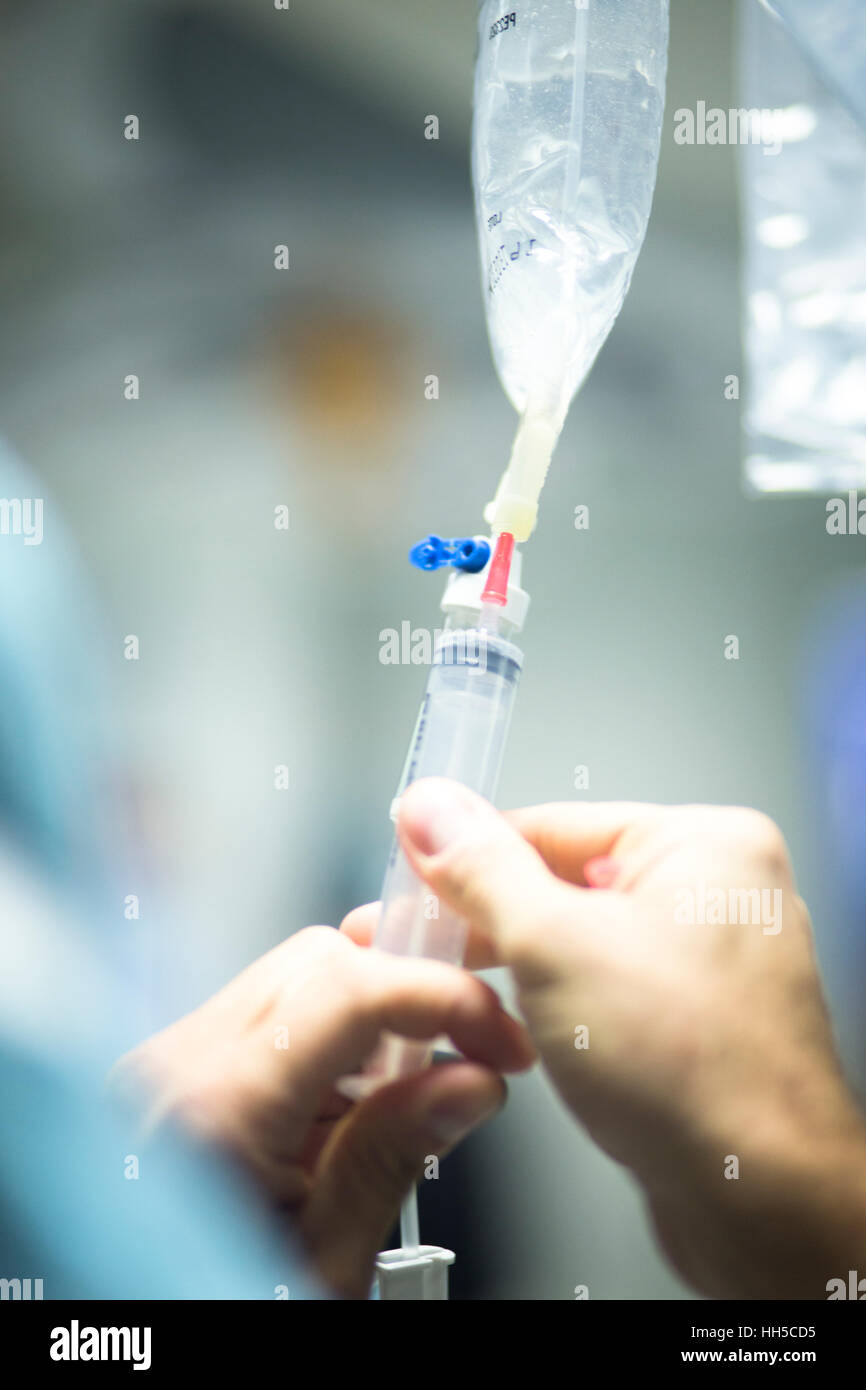 Hospital surgery medical drip in emergency room operating theater ward ...