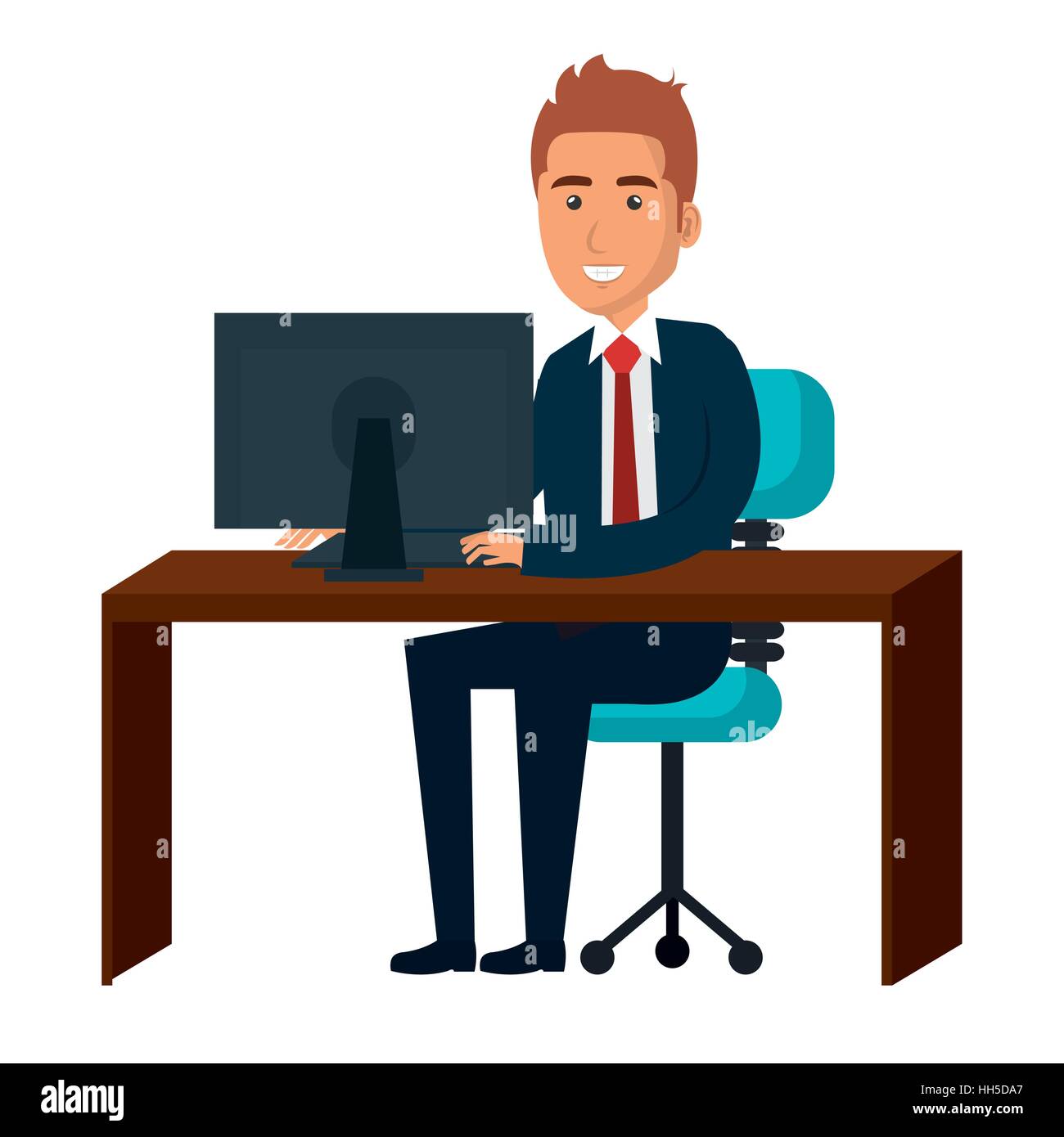 businessman working in computer vector illustration design Stock Vector ...