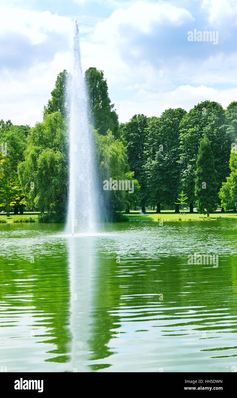 beautiful landscape with a lake with fountains and park Stock Photo - Alamy