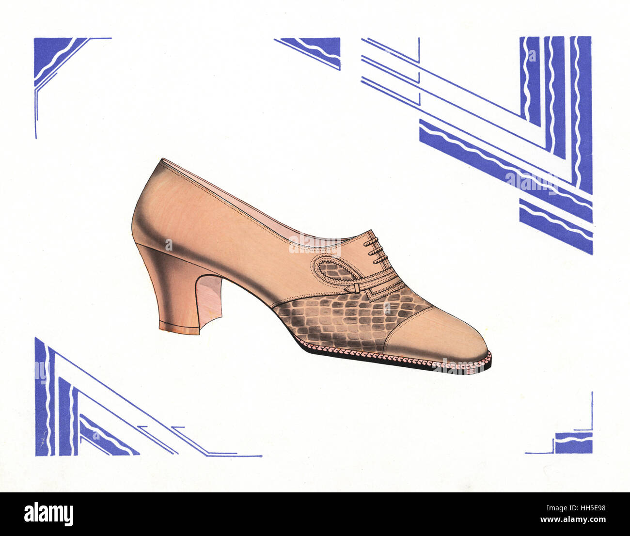Woman's brogue shoe design in brown leather with snakeskin panel within ...