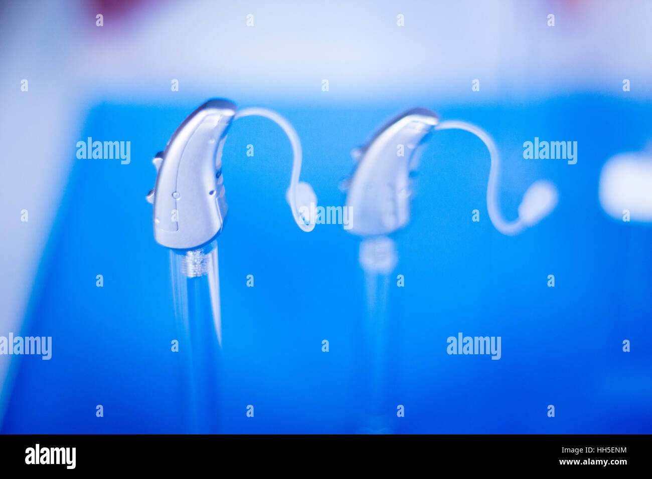 Modern high technology digital hearing aids in retail store shop window ...