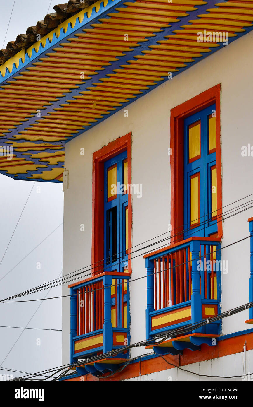 Closeup of colorful balconies in Salento Colombia Stock Photo - Alamy