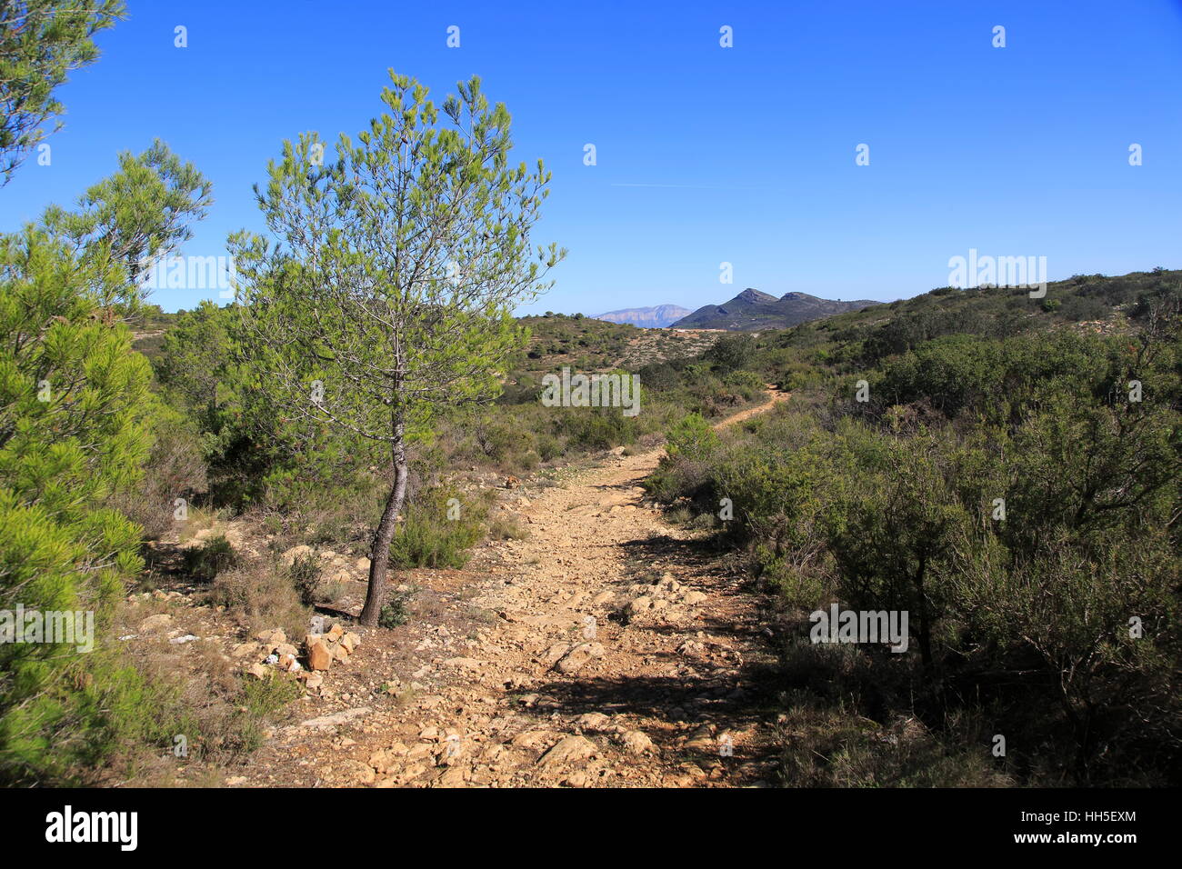 Pathway through upland mountain landscape near Xalo or Jalon, Marina ...