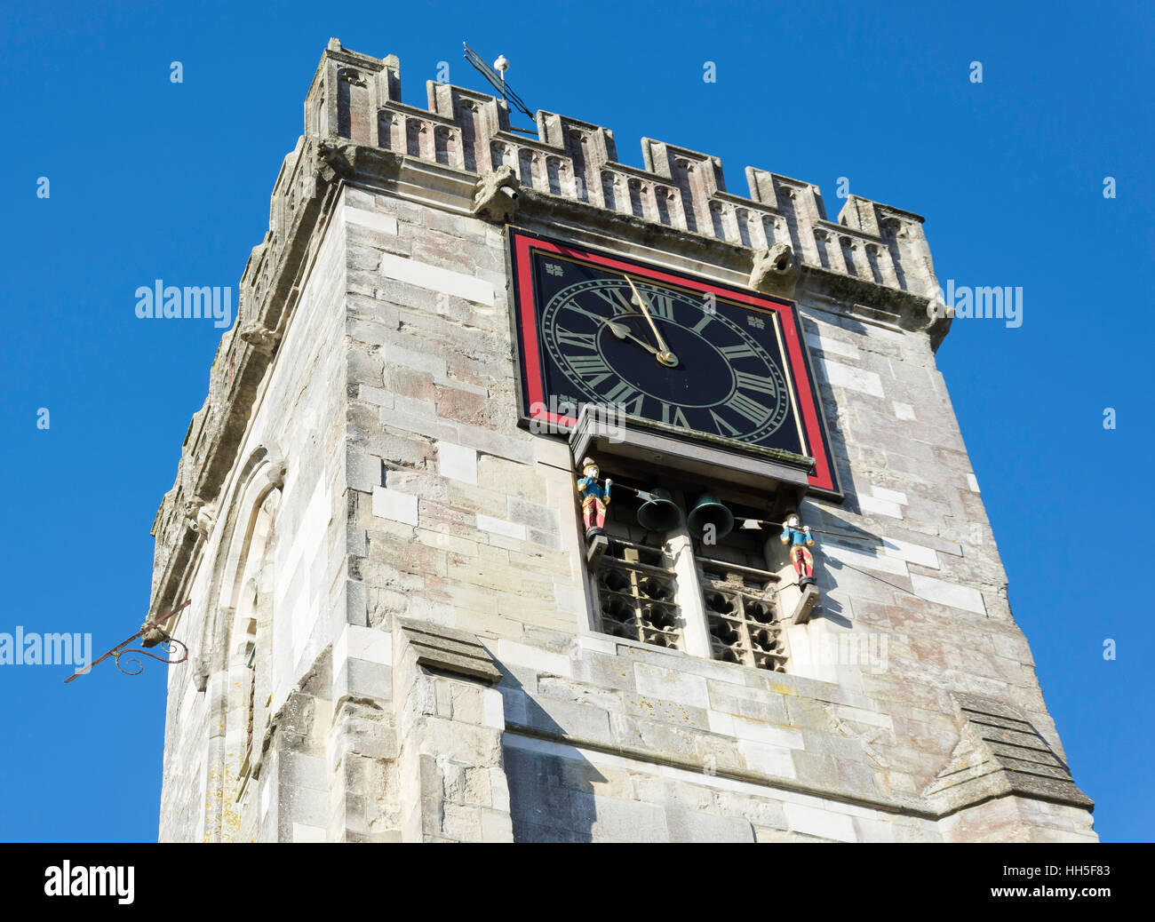 Clock tower of 13th century St Thomas of Canterbury Parish Church, High ...