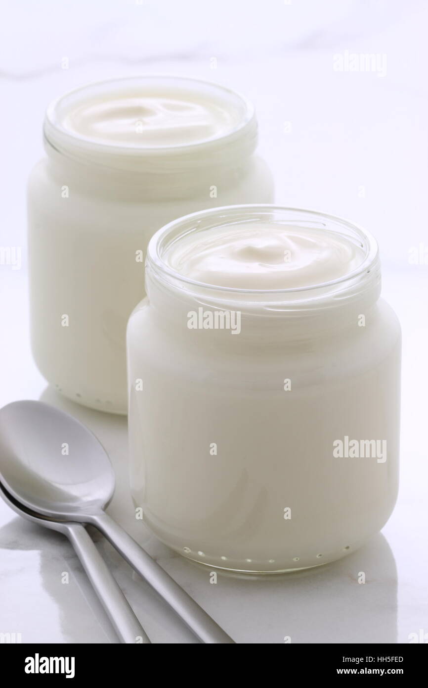 Delicious, nutritious and healthy fresh plain yogurt on vintage italian ...