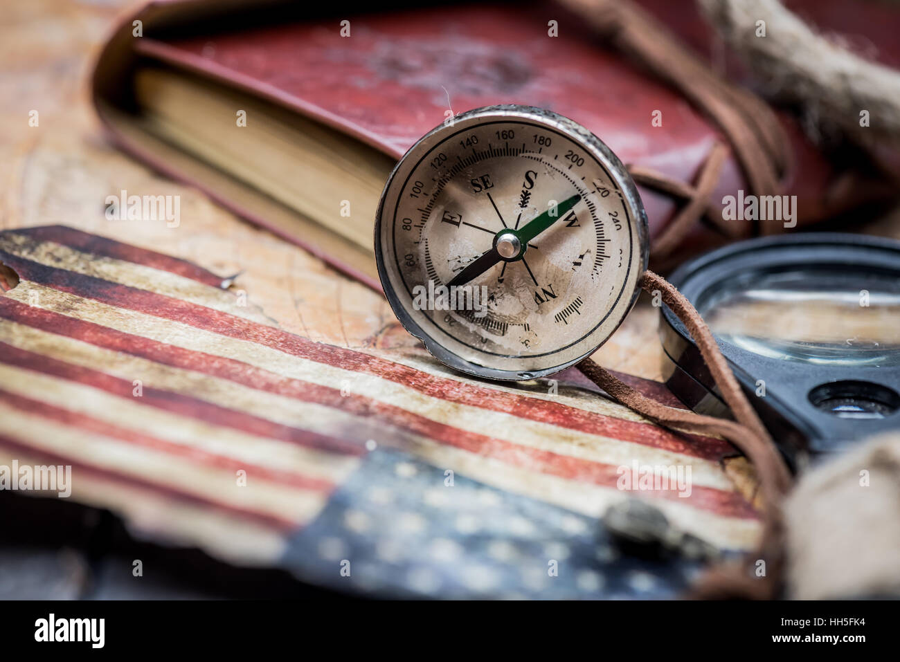 Columbus day, world map with compass Stock Photo - Alamy