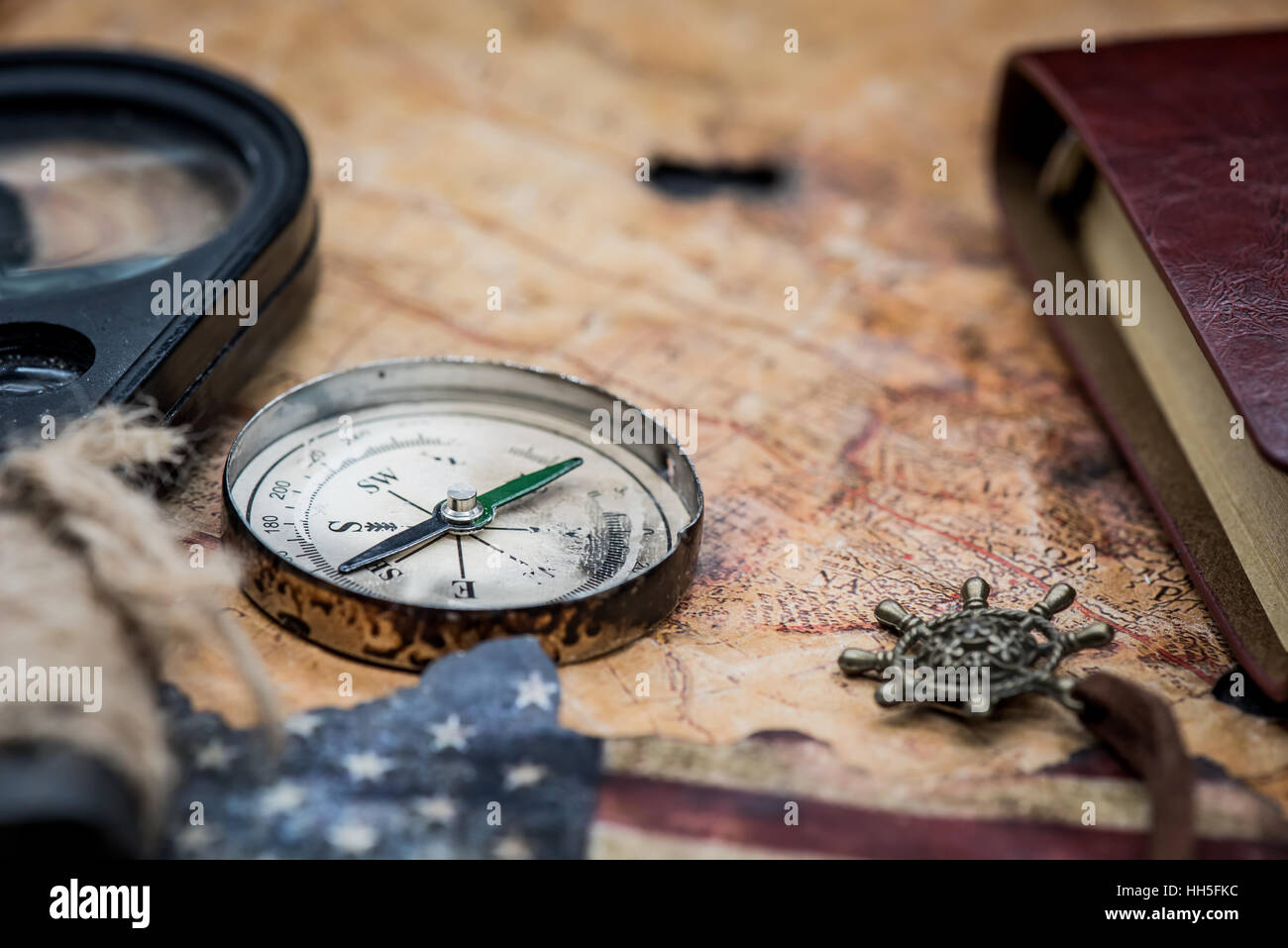 Columbus day, world map with compass Stock Photo - Alamy