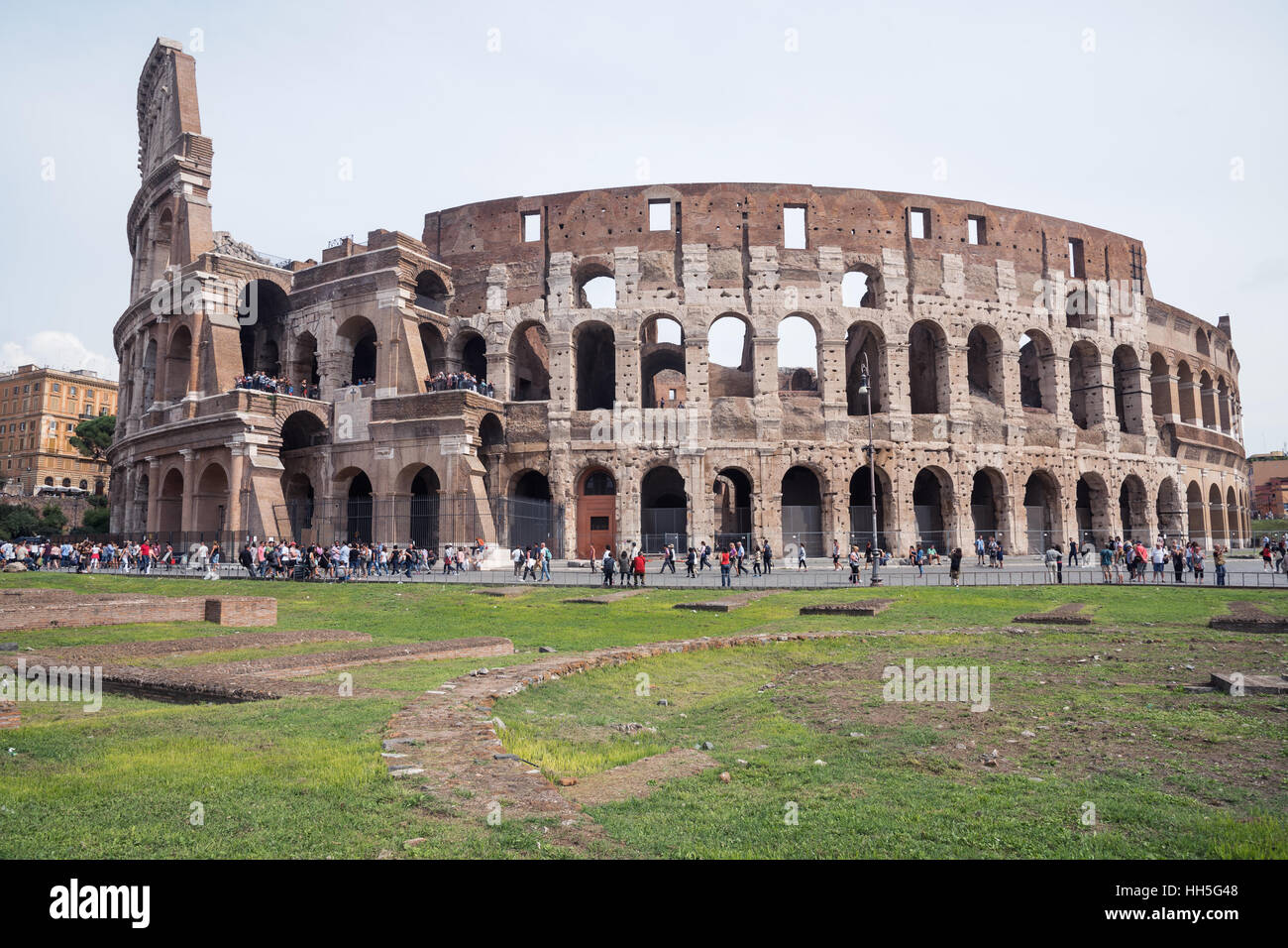 The exterior of the Colosseum, showing the partially intact outer wall ...