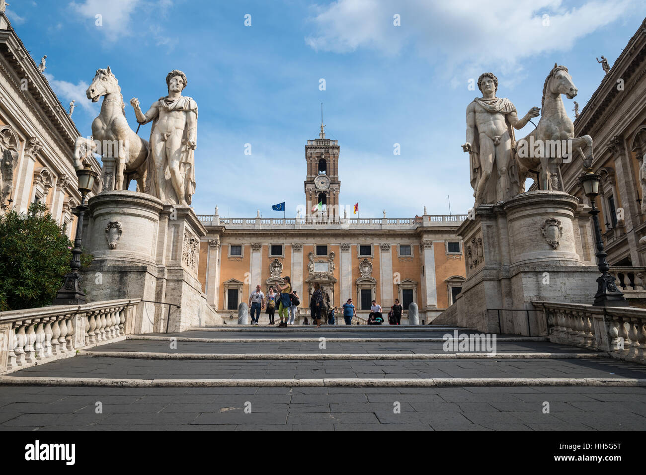 The flight of steps leading up the Capitoline Hill, Palazzo Senatorio ...