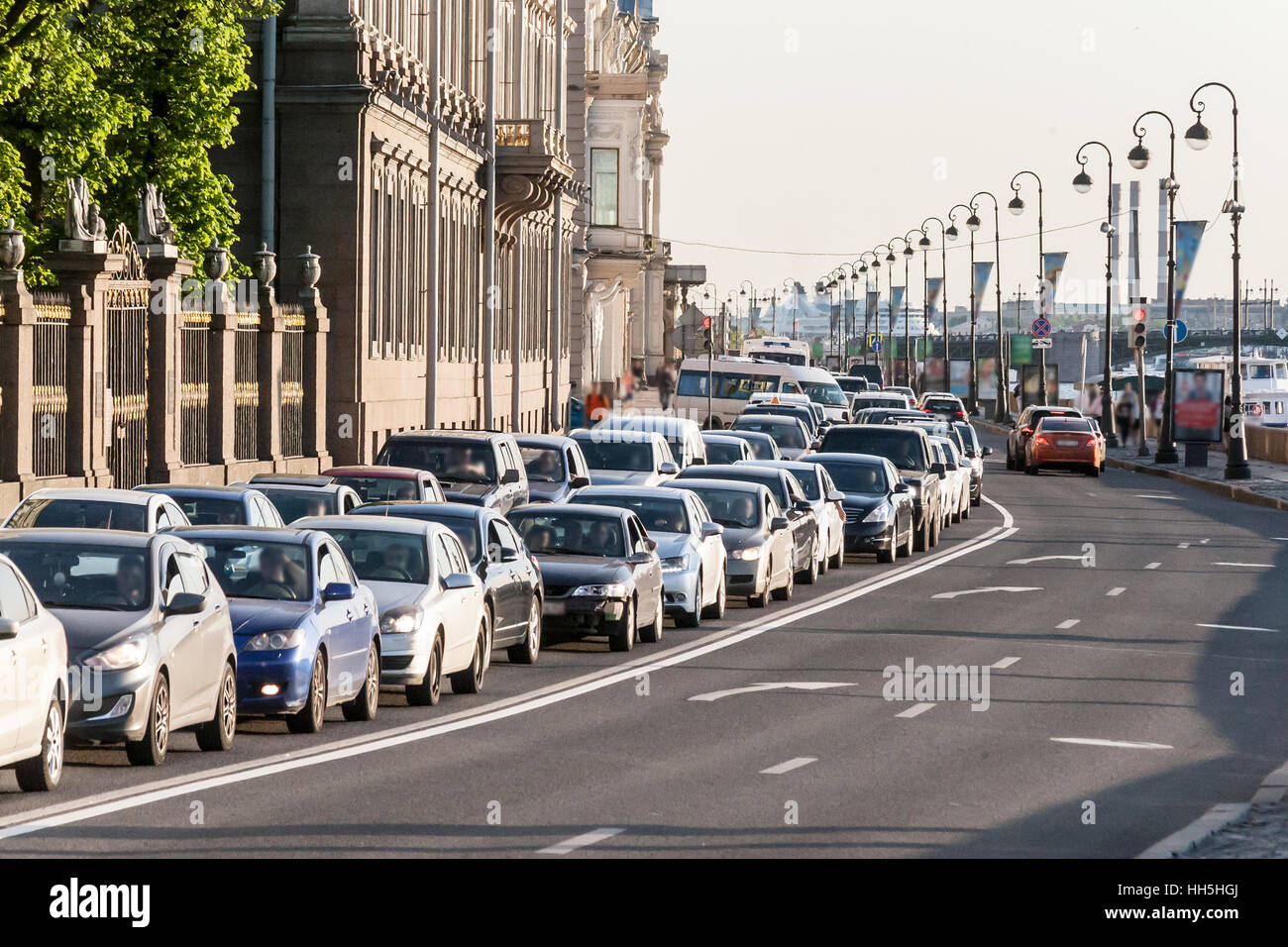 transport jam transport jam on city roads St. Petersburg in clear ...
