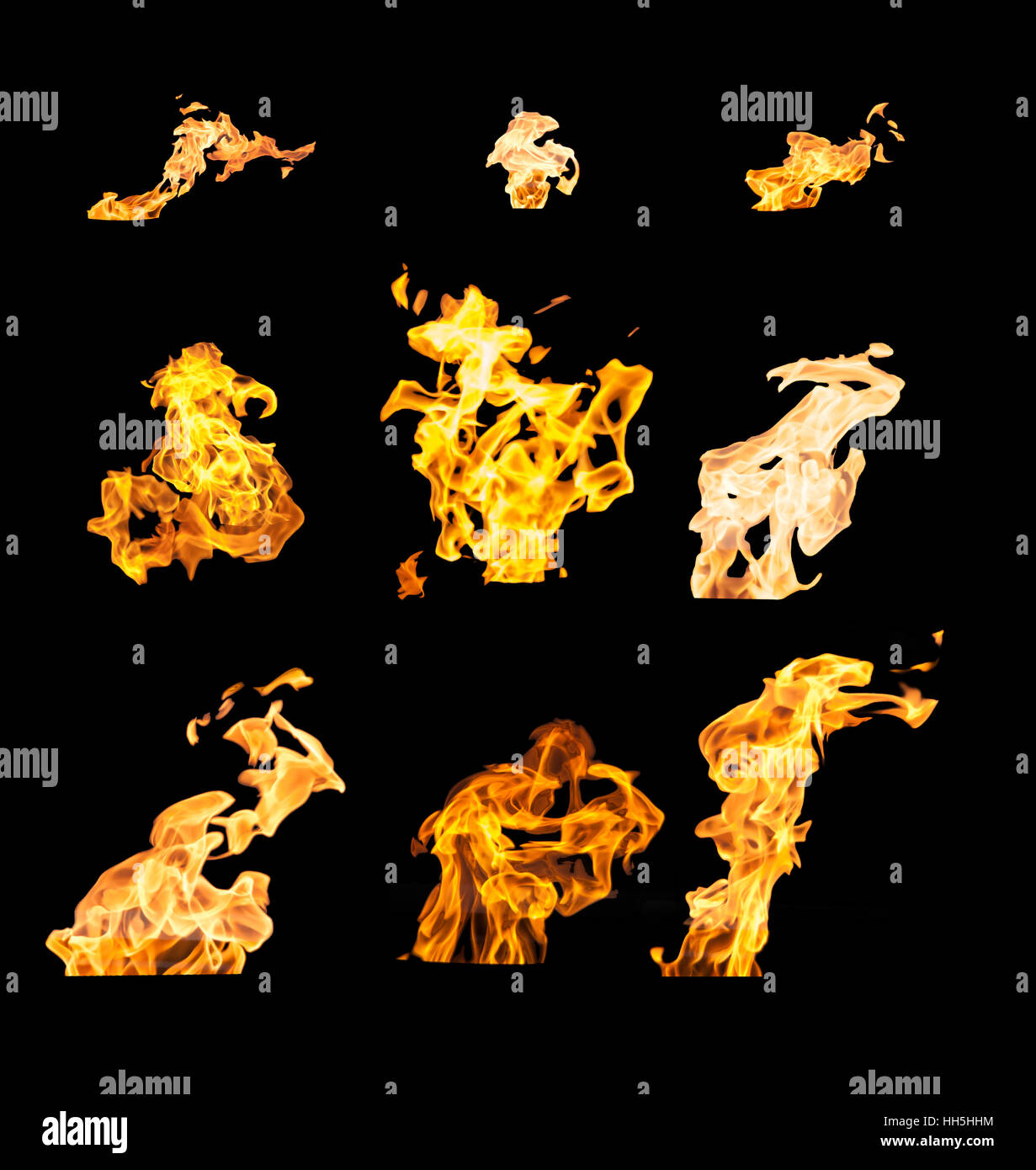 High resolution fire collection isolated on black background Stock ...