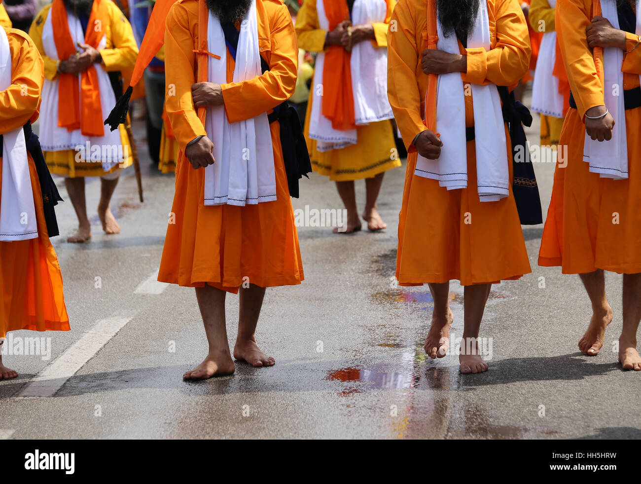 barefoot people of Sikh religions they walk through the streets of the ...