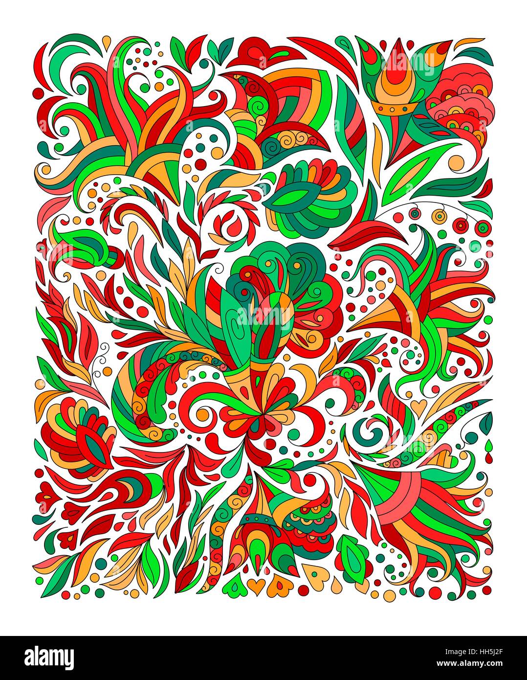 Doodle colorful rainbow floral hand draw pattern. Vector illustration ...