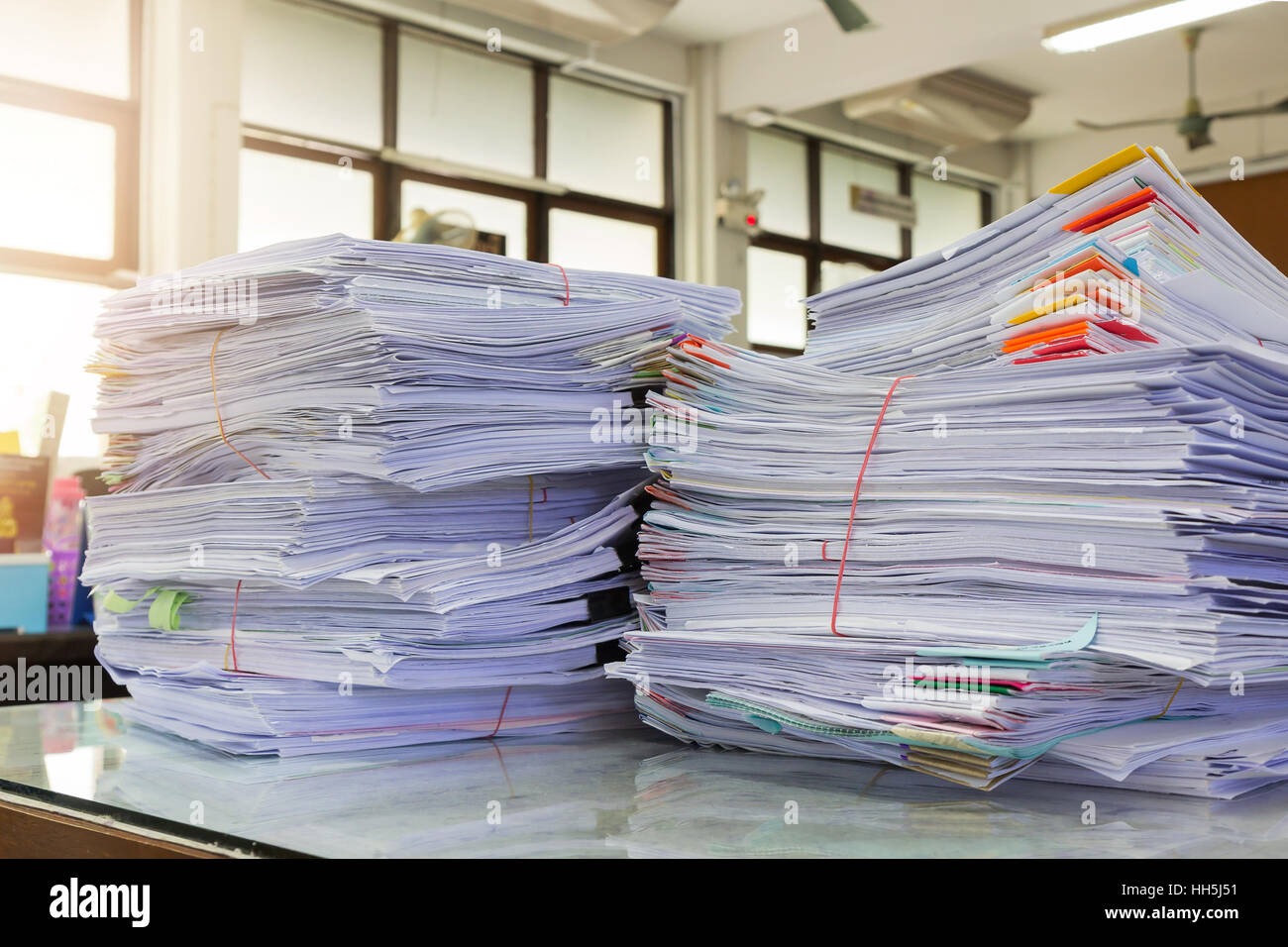 Business Concept, Pile of unfinished documents on office desk, Stack of ...