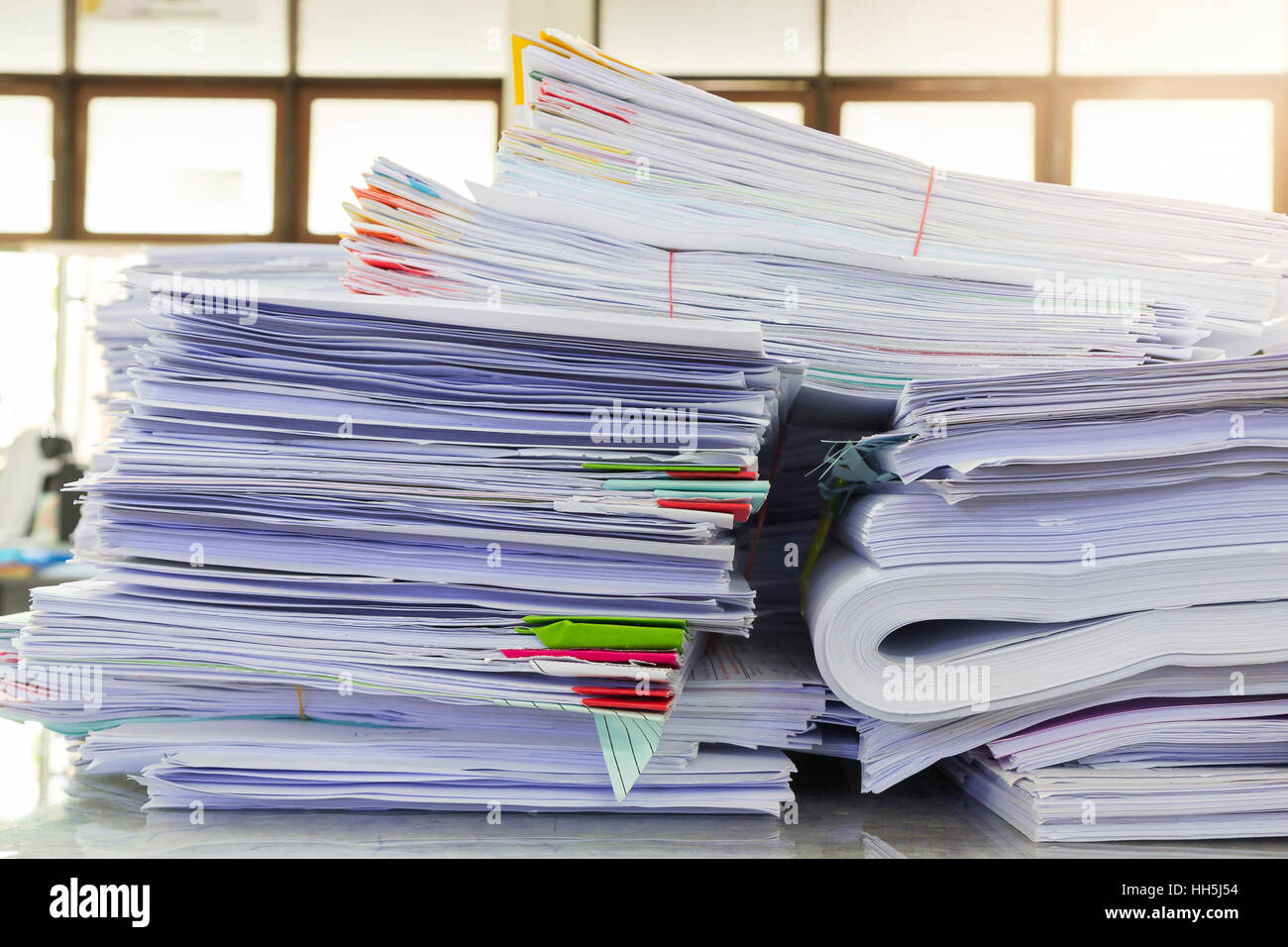 Business Concept, Pile of unfinished documents on office desk, Stack of ...
