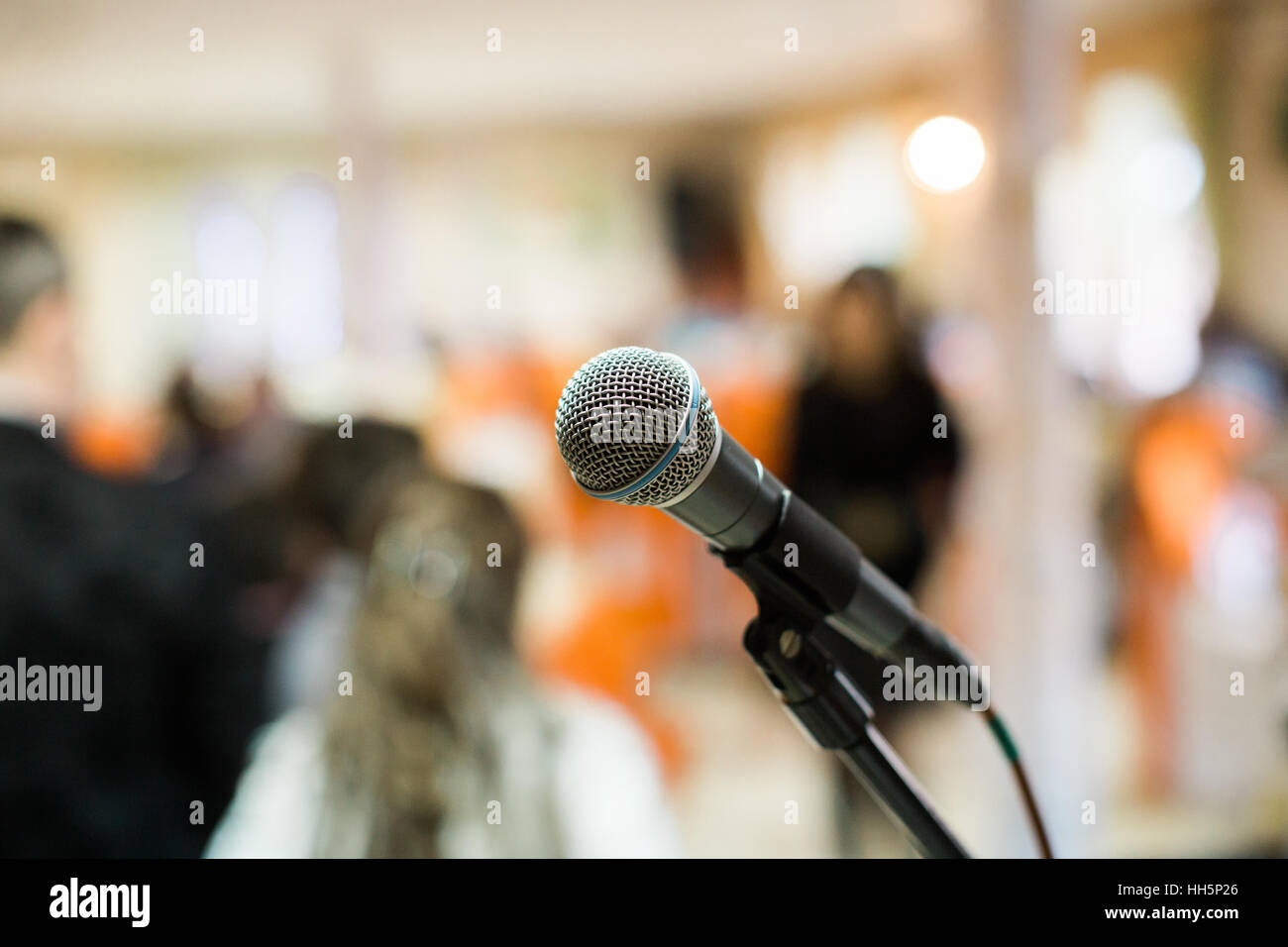 microphone in concert hall or conference room or on stage Stock Photo ...