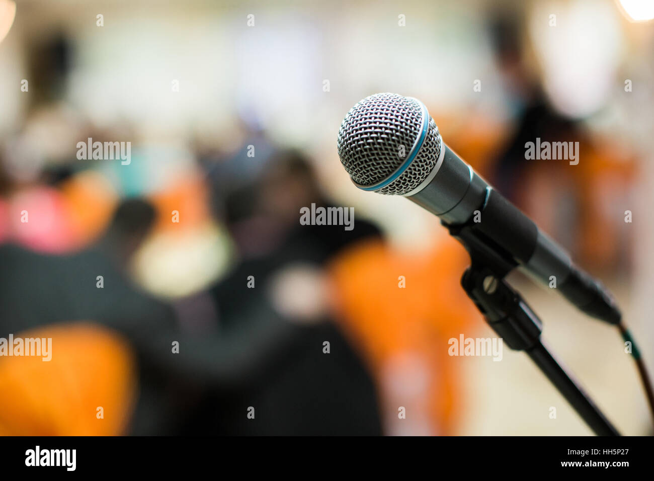 microphone in concert hall or conference room or on stage Stock Photo ...