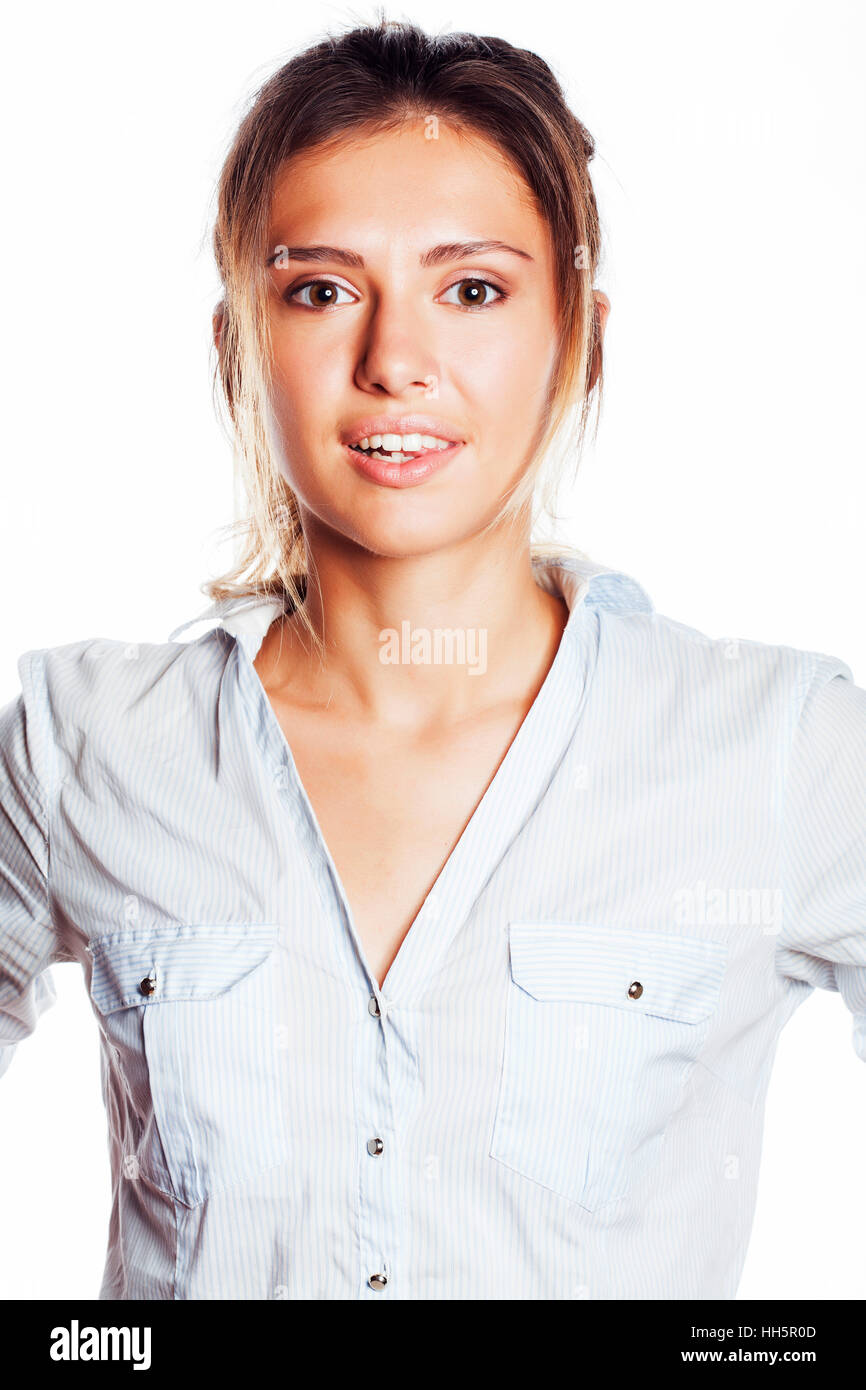 cute young pretty girl thinking on white background isolated clo Stock ...